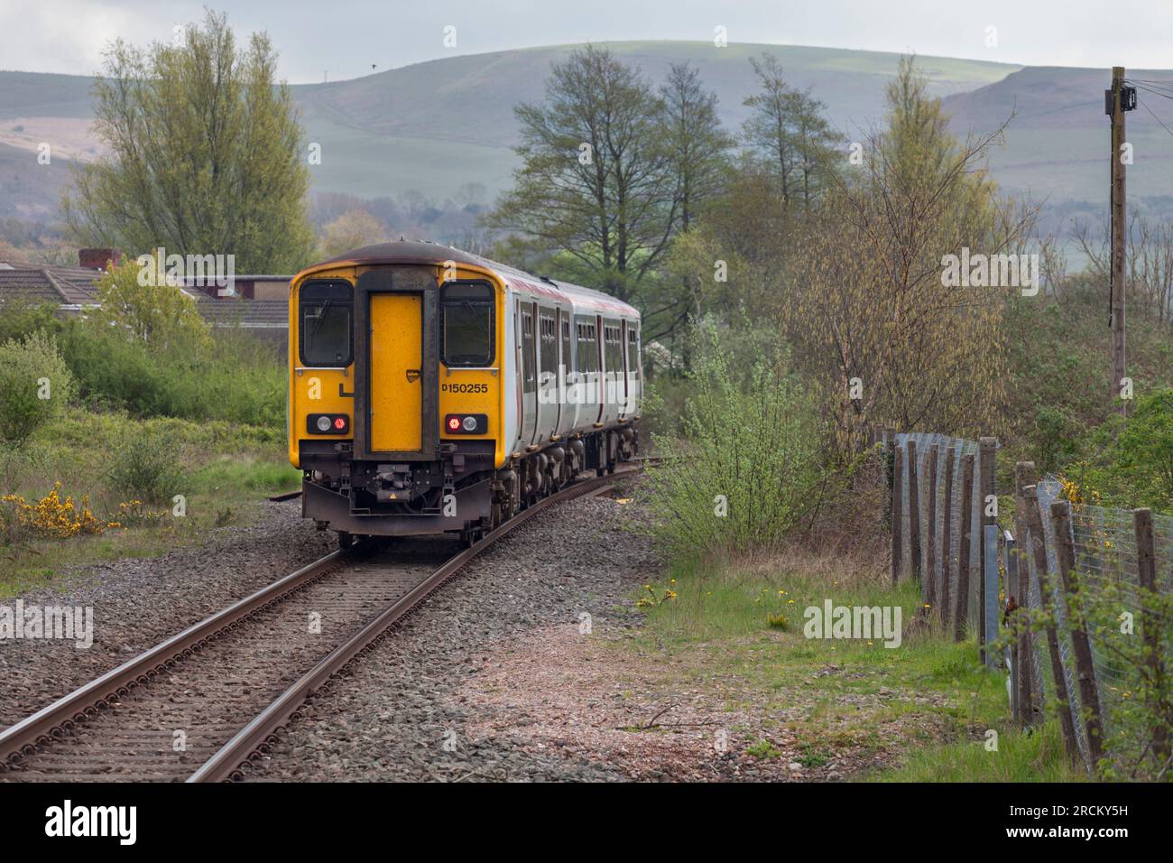 Transport For Wales class 150 diesel multiple unit train 150255 departing from Maesteg, South ...
