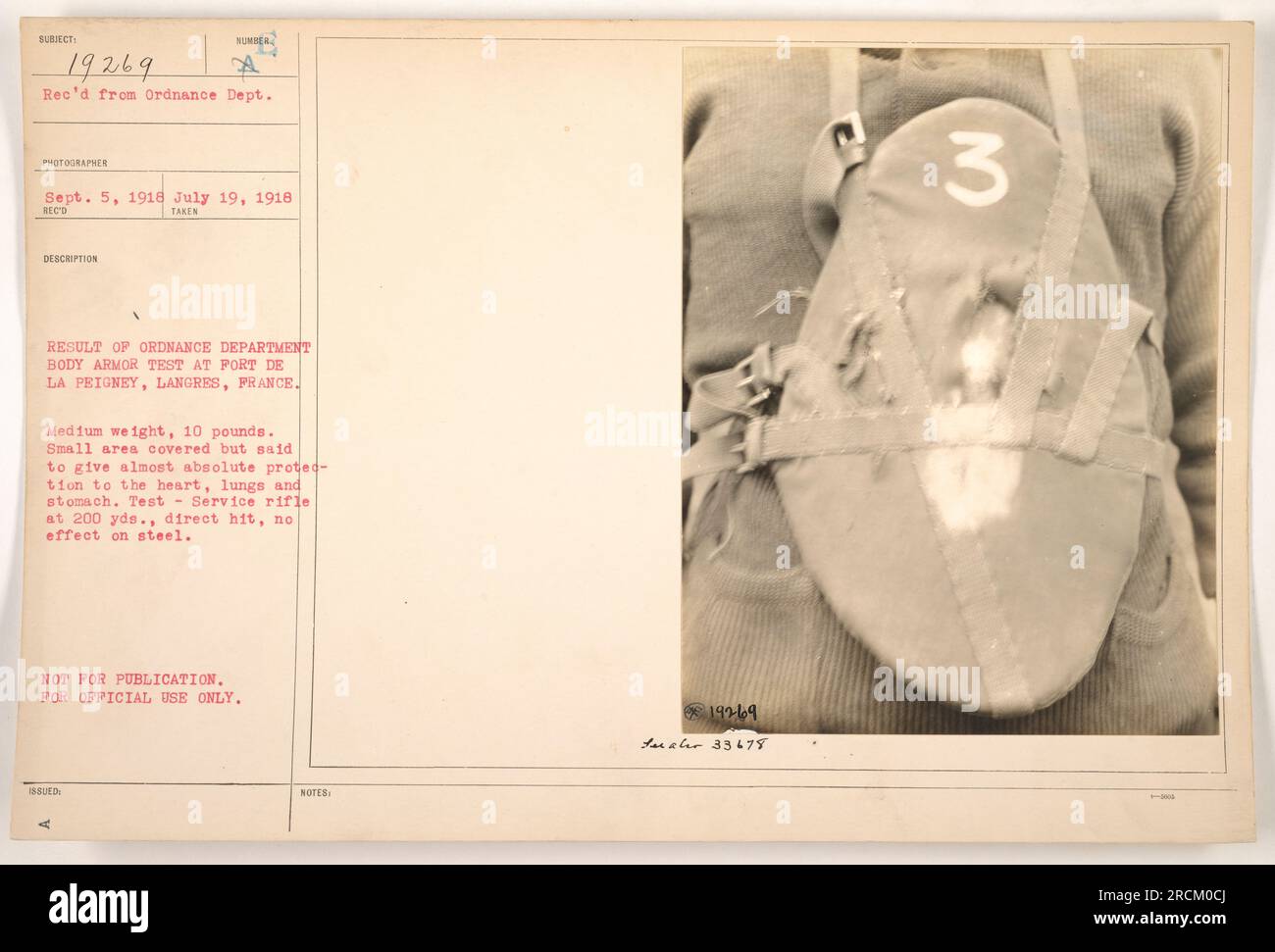 Result of ordnance department body armor test at Fort de La Peigney ...