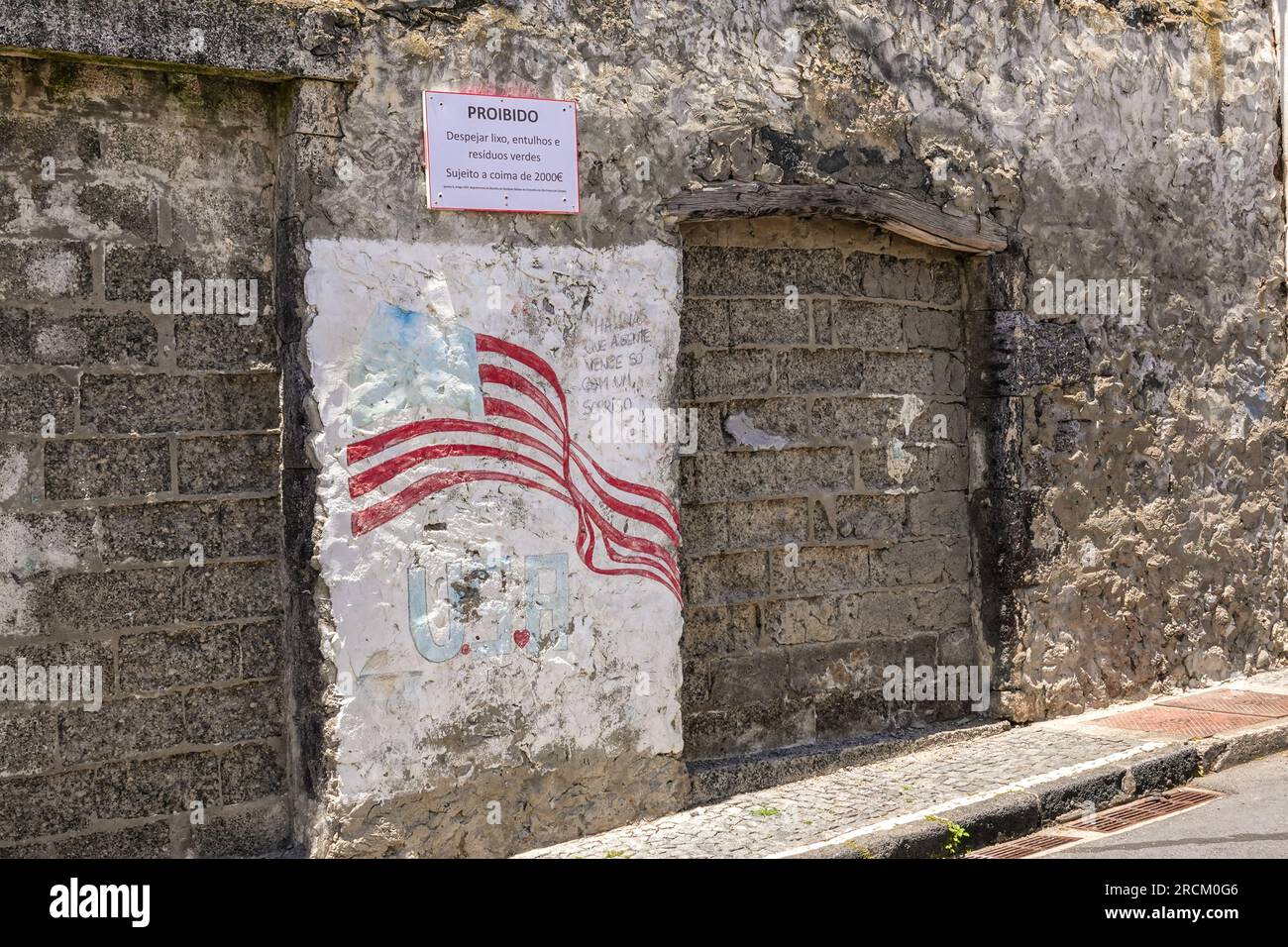 An American flag mural painted on the embankment in the historic ...