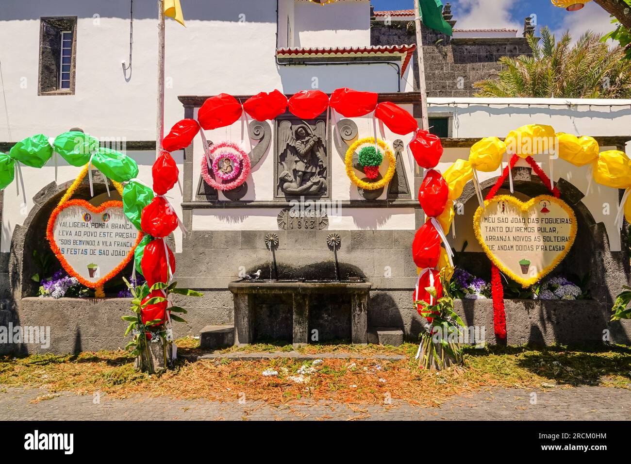 Festive decorations on the 16th century Igreja de São Miguel Arcanjo ...
