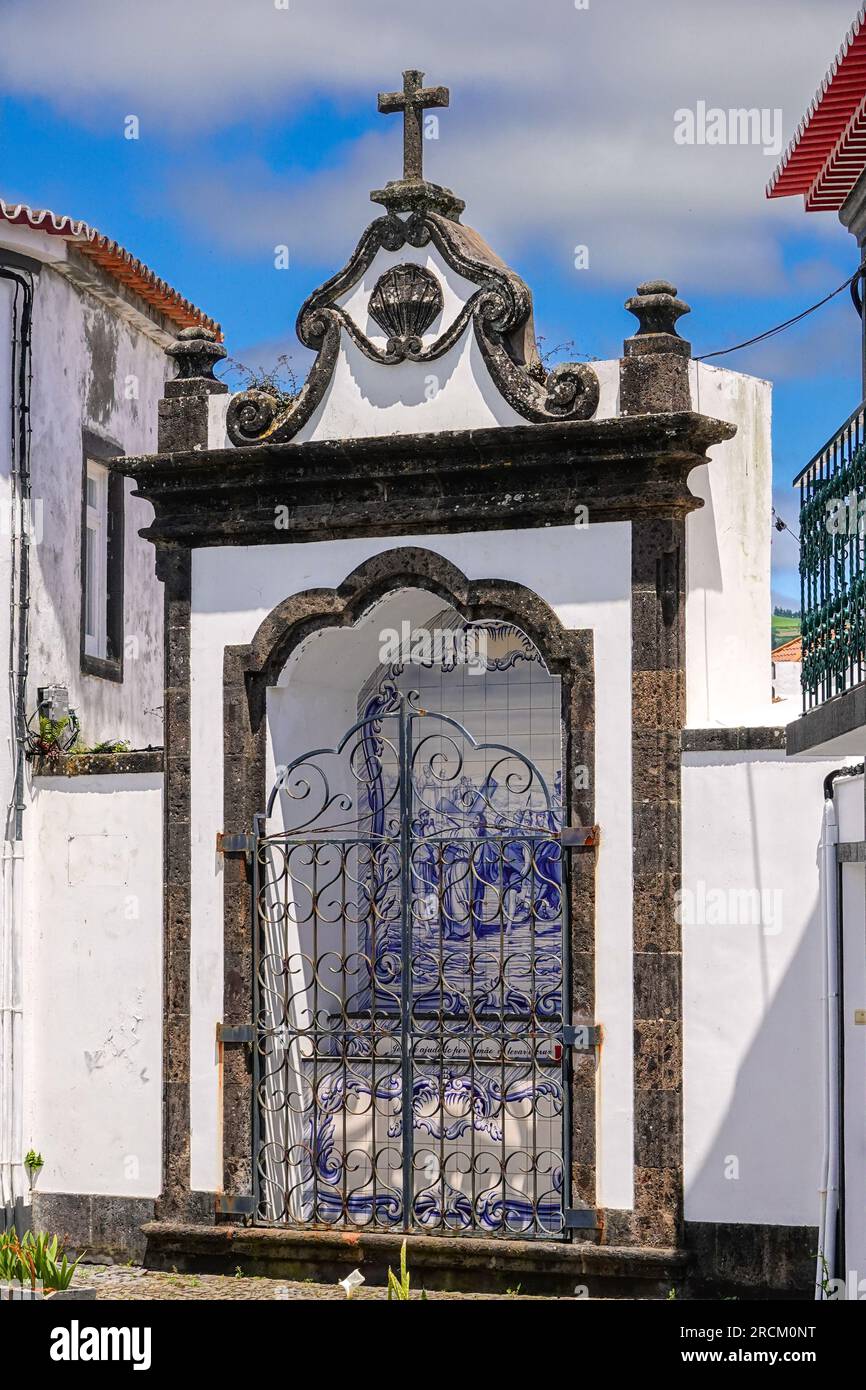 A small Catholic shrine in the historic village of Vila Franca do Campo ...
