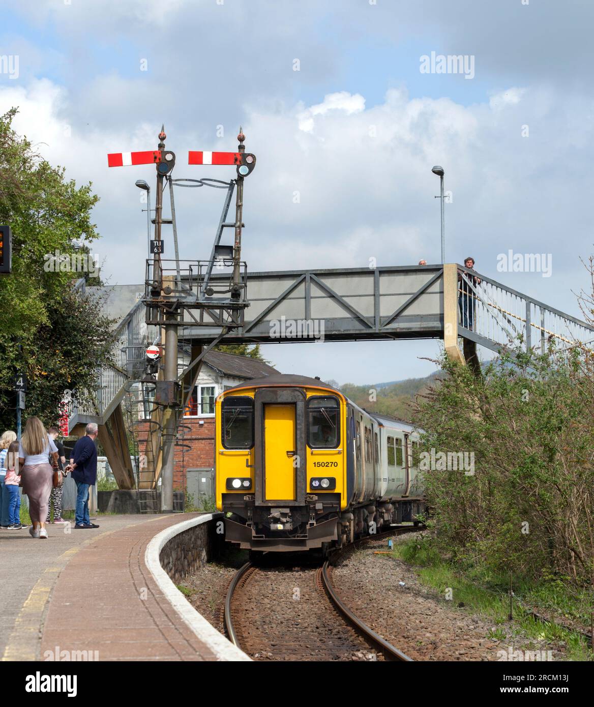 Class 150 sprinter train arriving at Tondu railway station with a ...