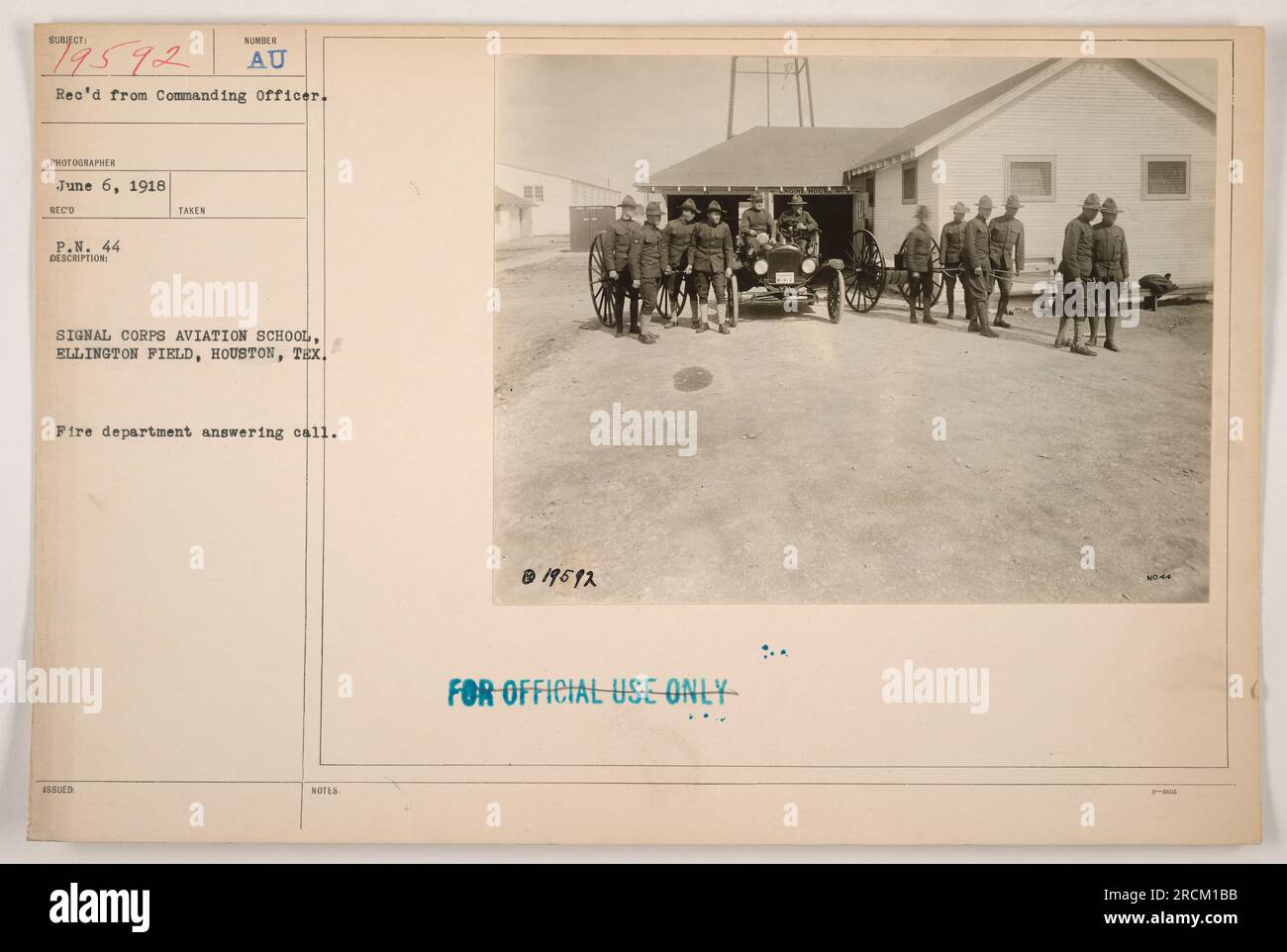 Fire department responding to a call at the Signal Corps Aviation School, Ellington Field ...