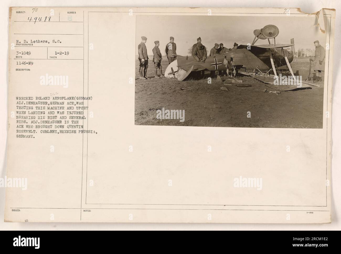 "Image of a wrecked Roland Aeroplane (German) in Coblenz, Rhenish ...