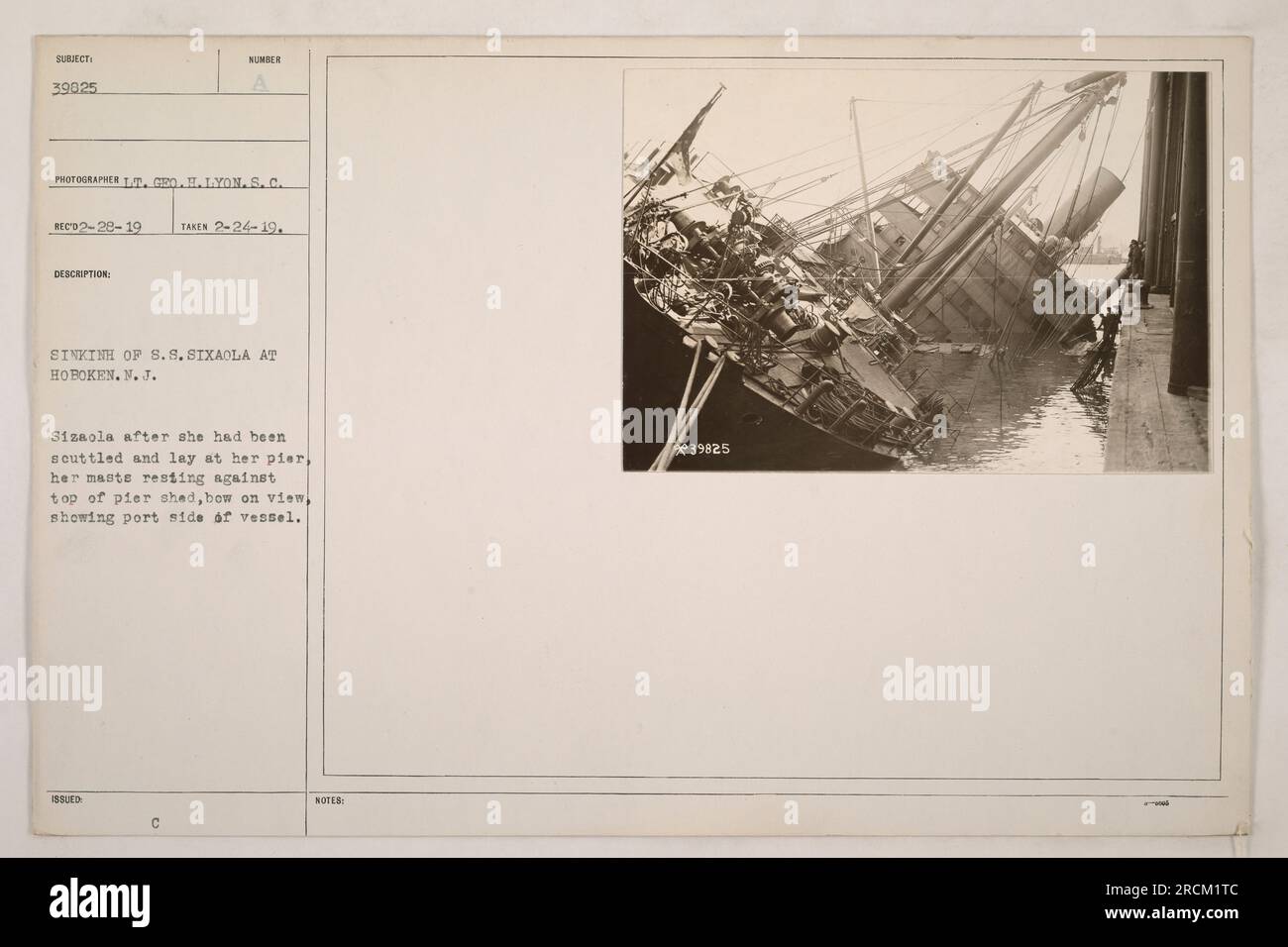 USS Sixaola (ID-2777) sinking at Hoboken, NJ on February 24, 1919. The ...