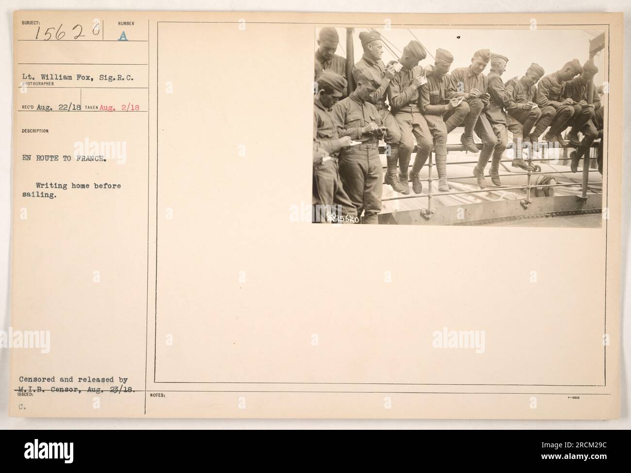 Lt. William Fox, Sig. R. C., photographed on Aug. 22, 1918, preparing ...