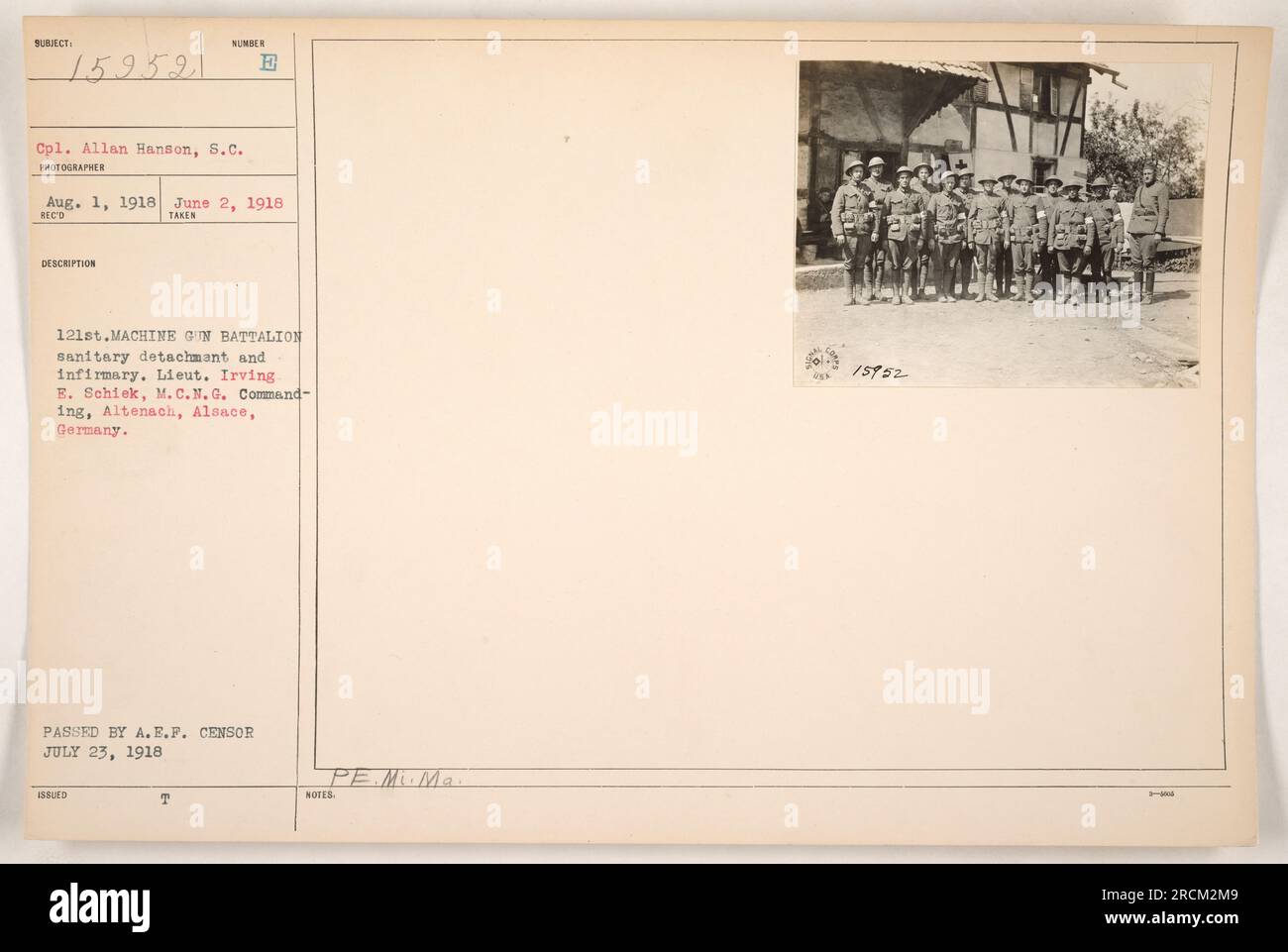 Cpl. Allan Hanson, S.C., a member of the 121st Machine Gun Battalion ...