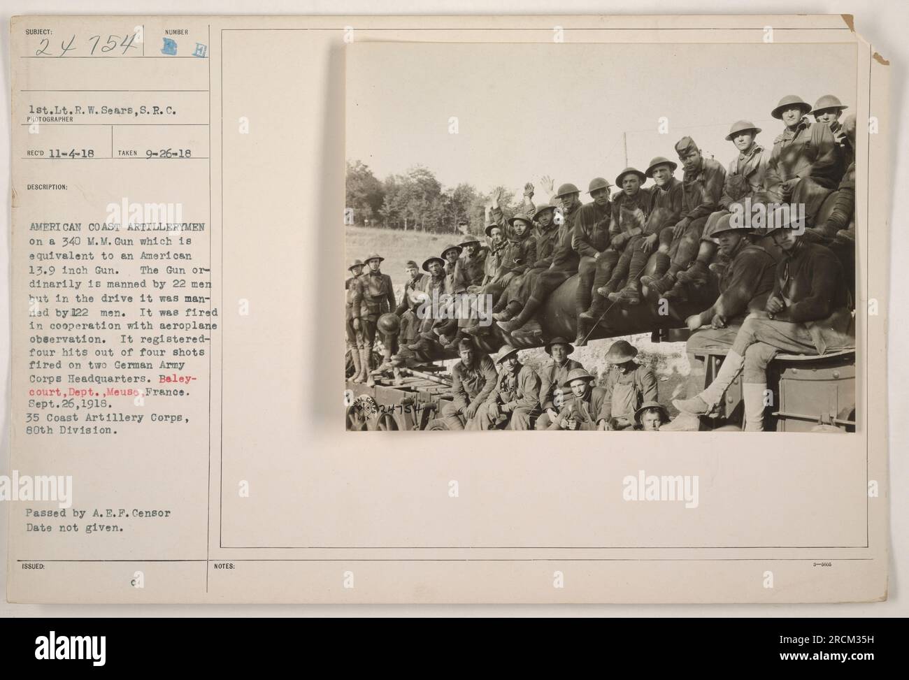 American Coast Artillerymen operate a 340mm gun, equivalent to an ...