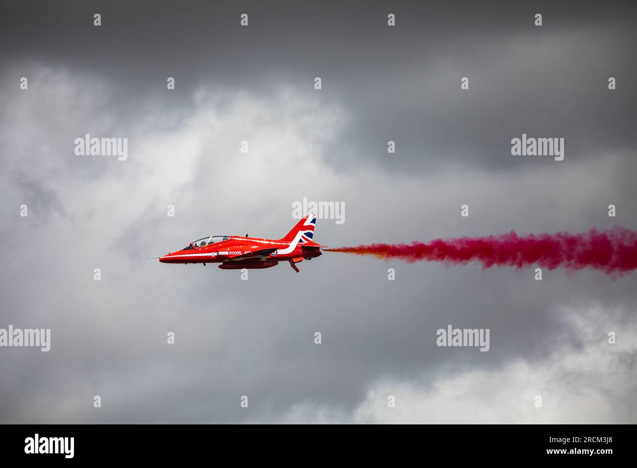 The Red Arrows display at Royal International air show at Fairford, UK ...
