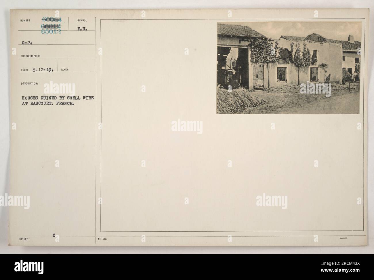 Houses in Ruins due to shell fire in Raucourt, France during World War ...