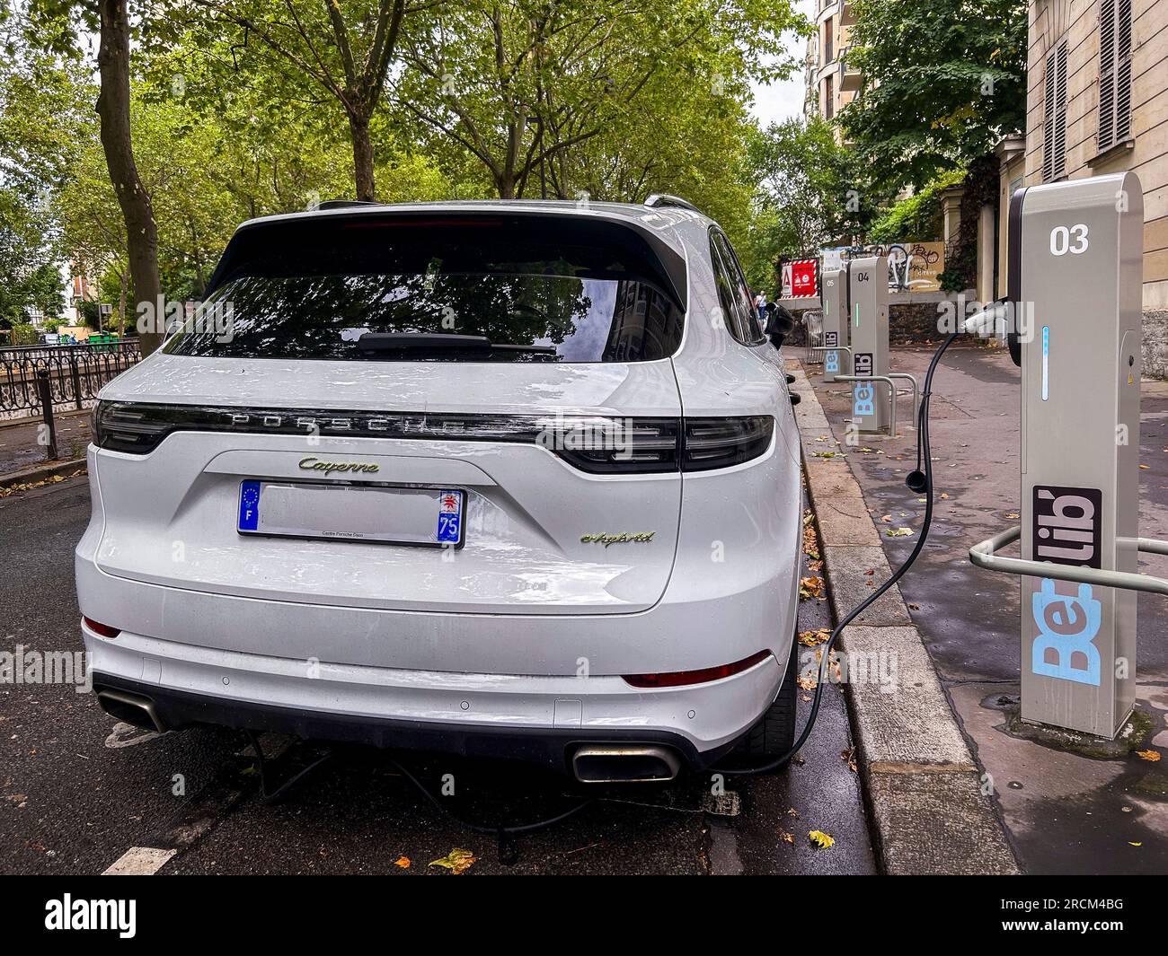 Paris, France, SUV Electric Cars Parked on Street, Porsche Cayenne ...