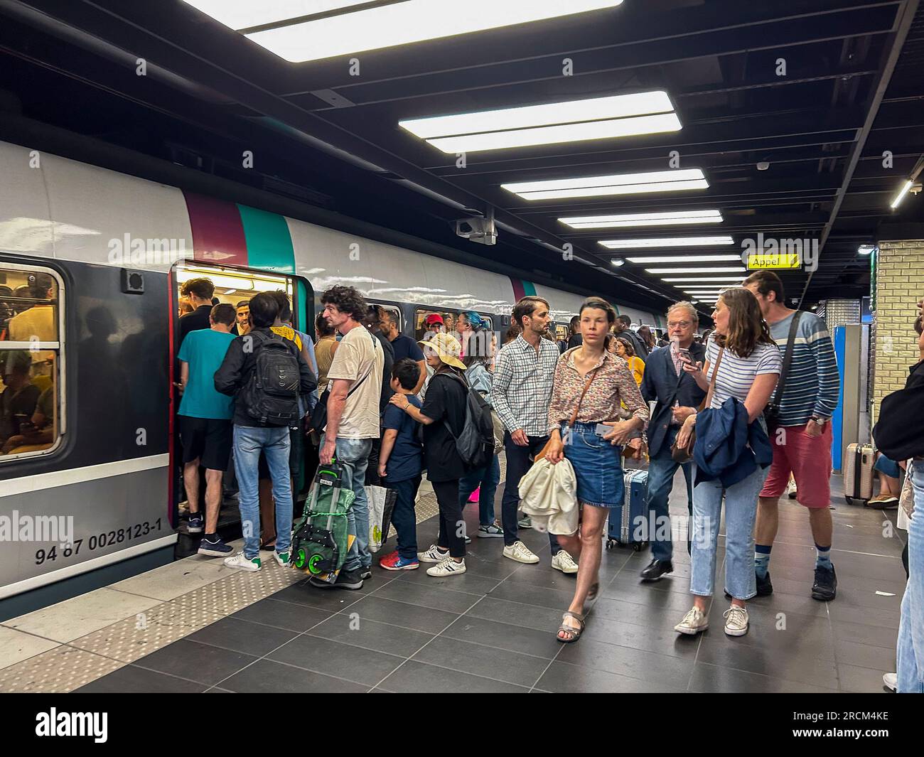 Paris, France, Large Crowd People Traveling inside Paris Metro RER SNCF ...