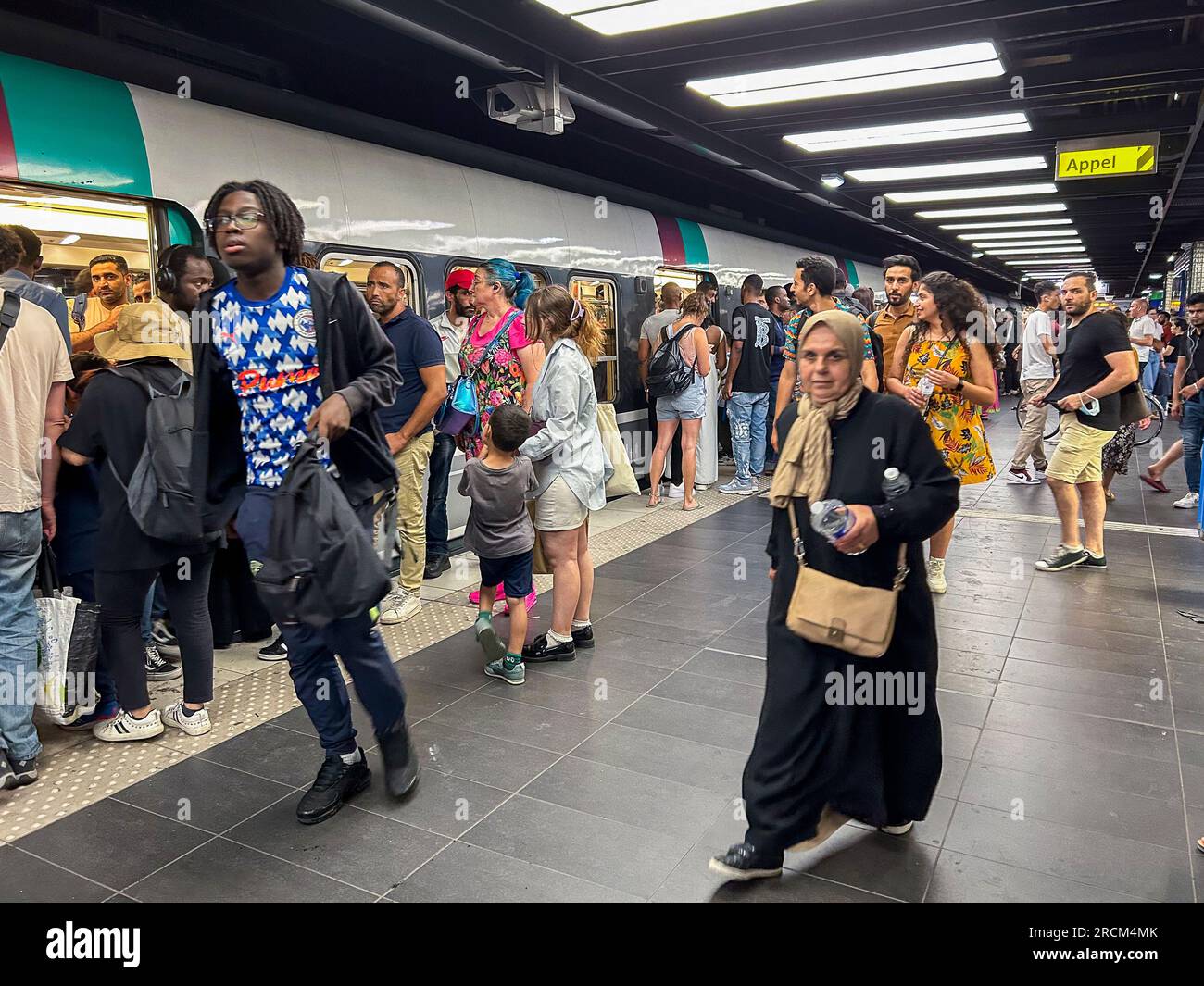 Paris, France, Crowd People Traveling inside, Platform, Paris Metro RER ...