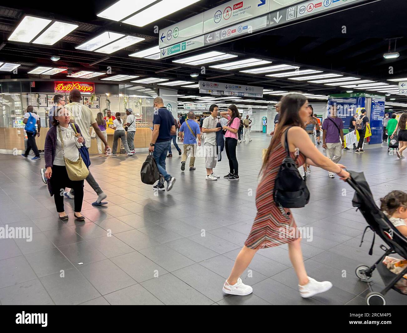 Paris, France, Large Crowd People Walking, Traveling inside Paris Metro ...