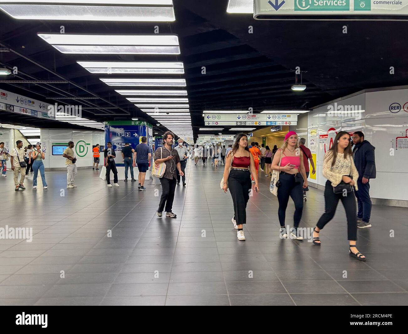 Paris, France, Large Crowd People Traveling inside Paris Metro SNCF RER ...