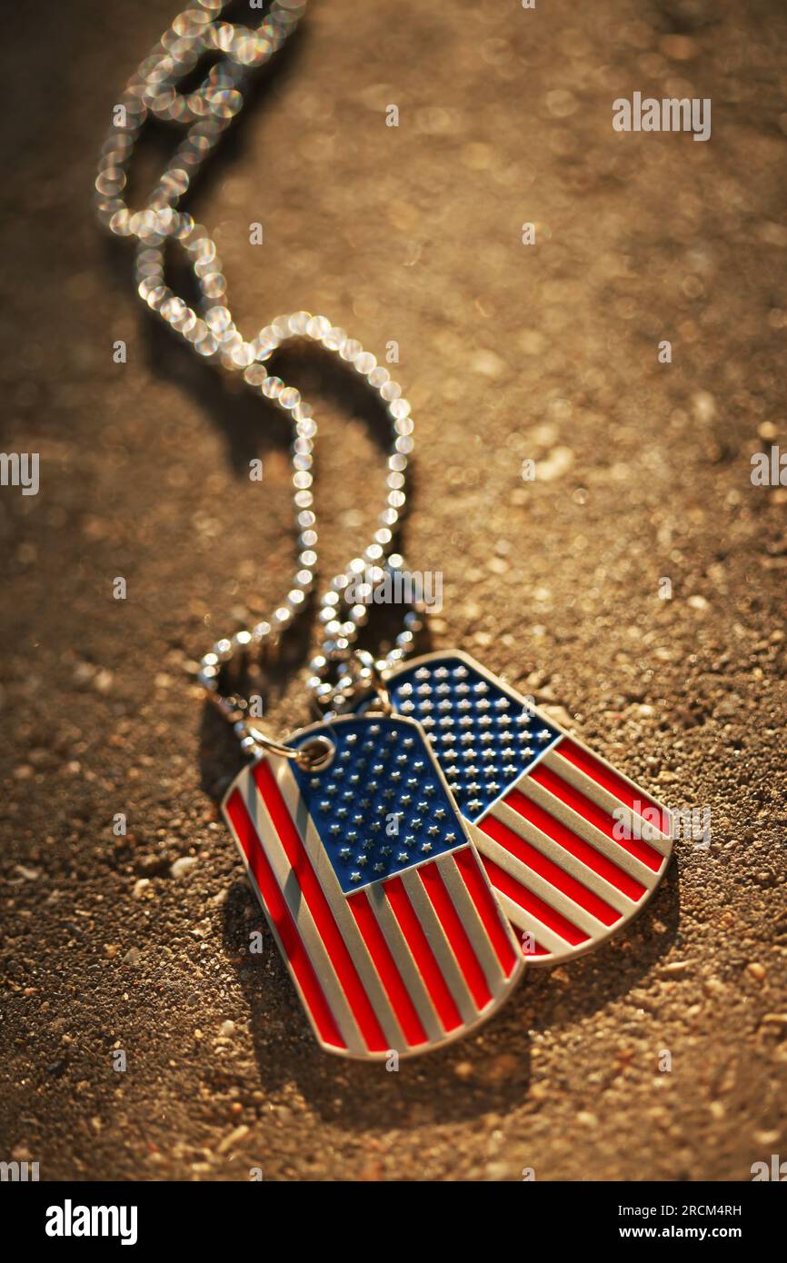 American flag dog tags background Stock Photo - Alamy