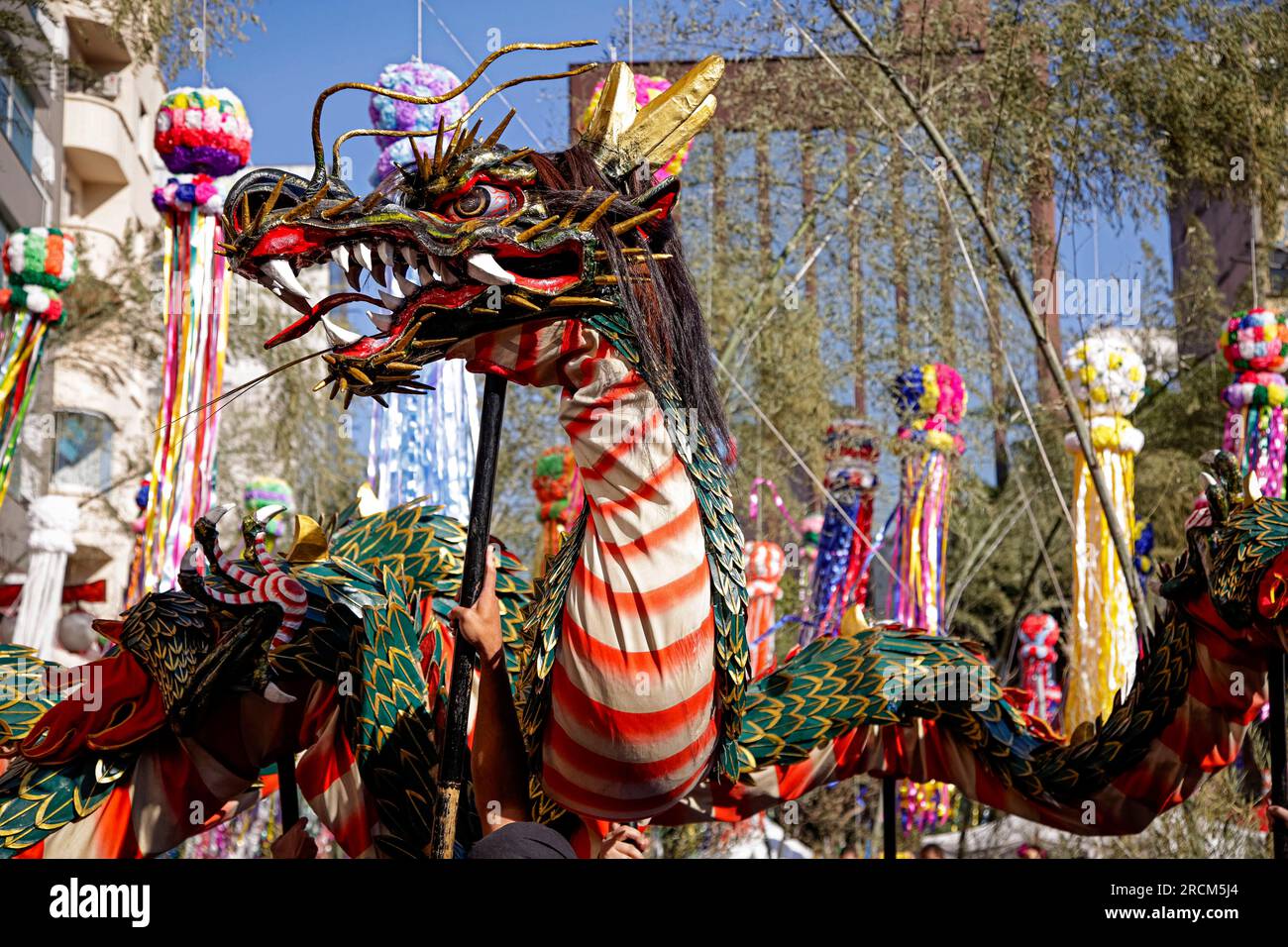 People perform the Jya Odori, dragon dance, during celebrations of the ...