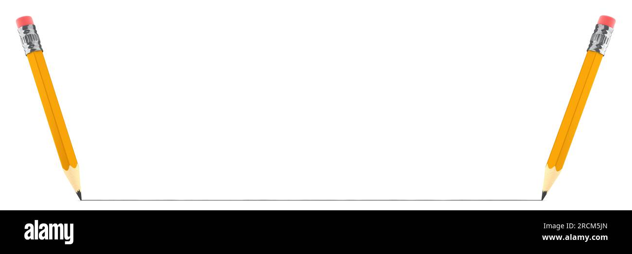 Two yellow pencils drawing straight line - 3d render Stock Photo - Alamy