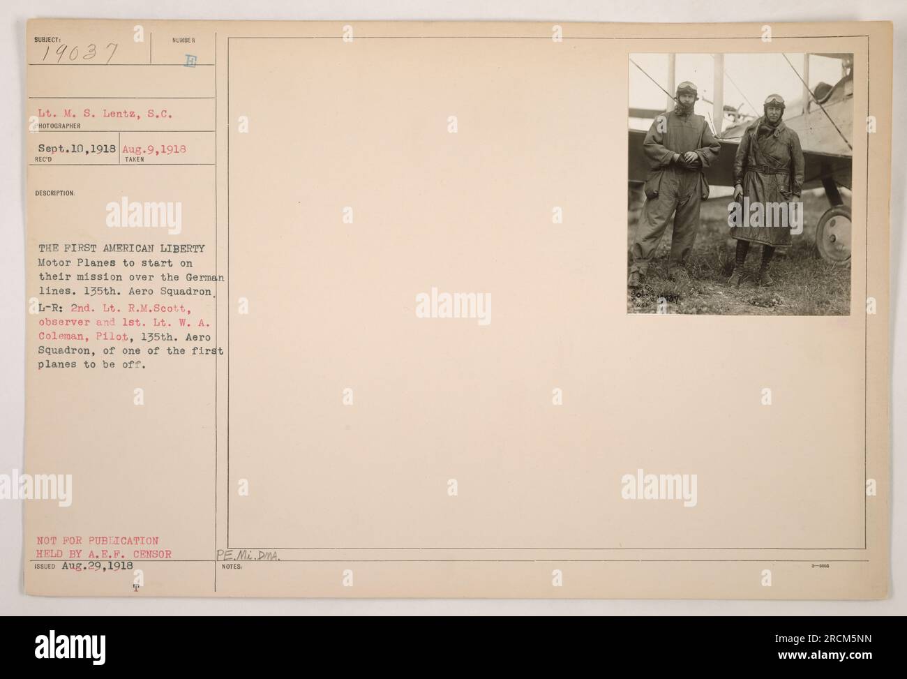 Image shows two members of the 135th Aero Squadron, 2nd Lt. R.M. Scott ...