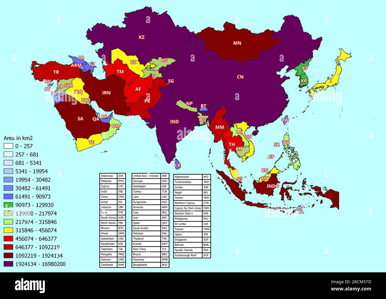 Asia map with countries classified by area Stock Photo - Alamy