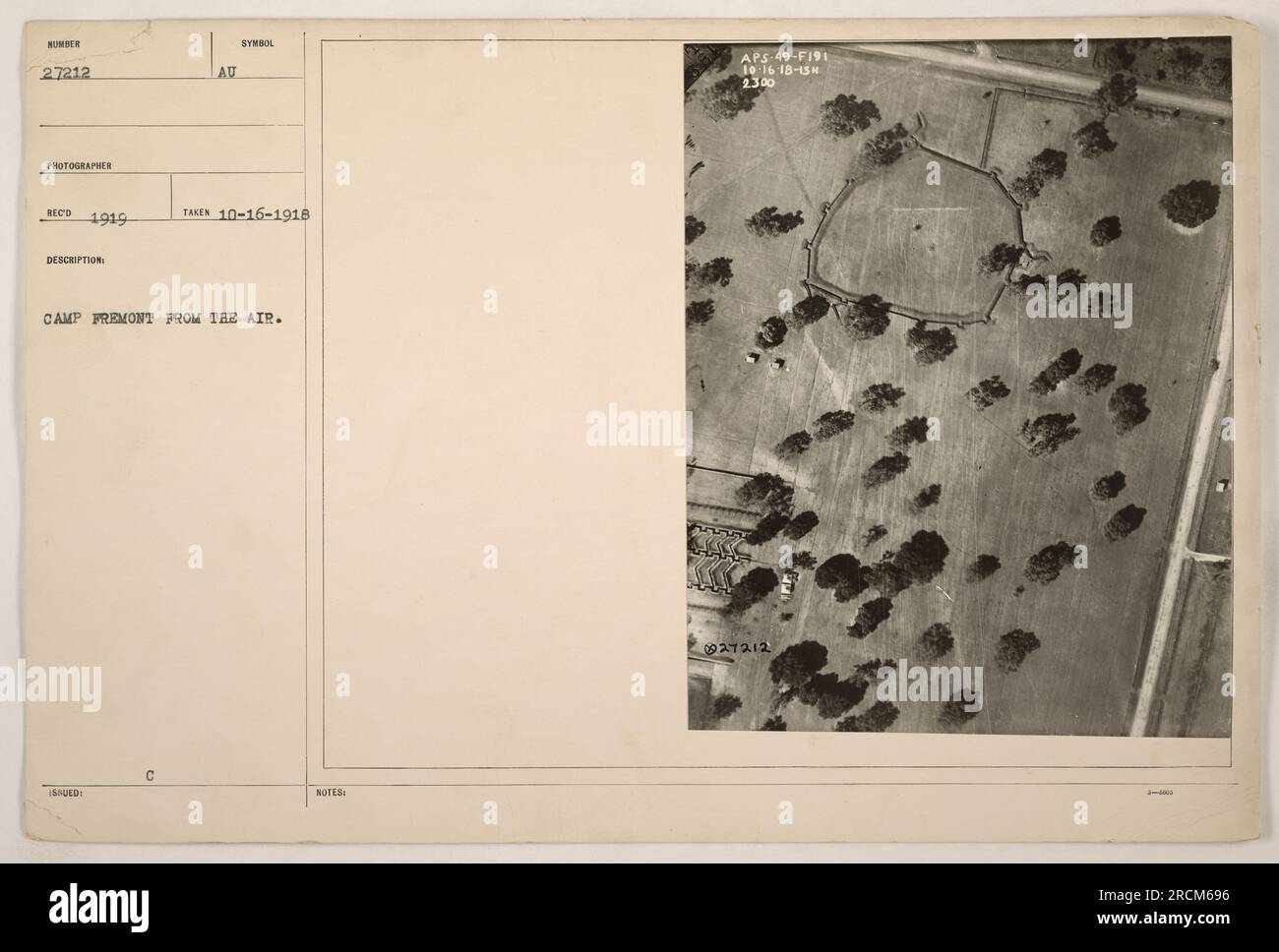 Aerial view of Camp Fremont during World War One. The photograph was ...