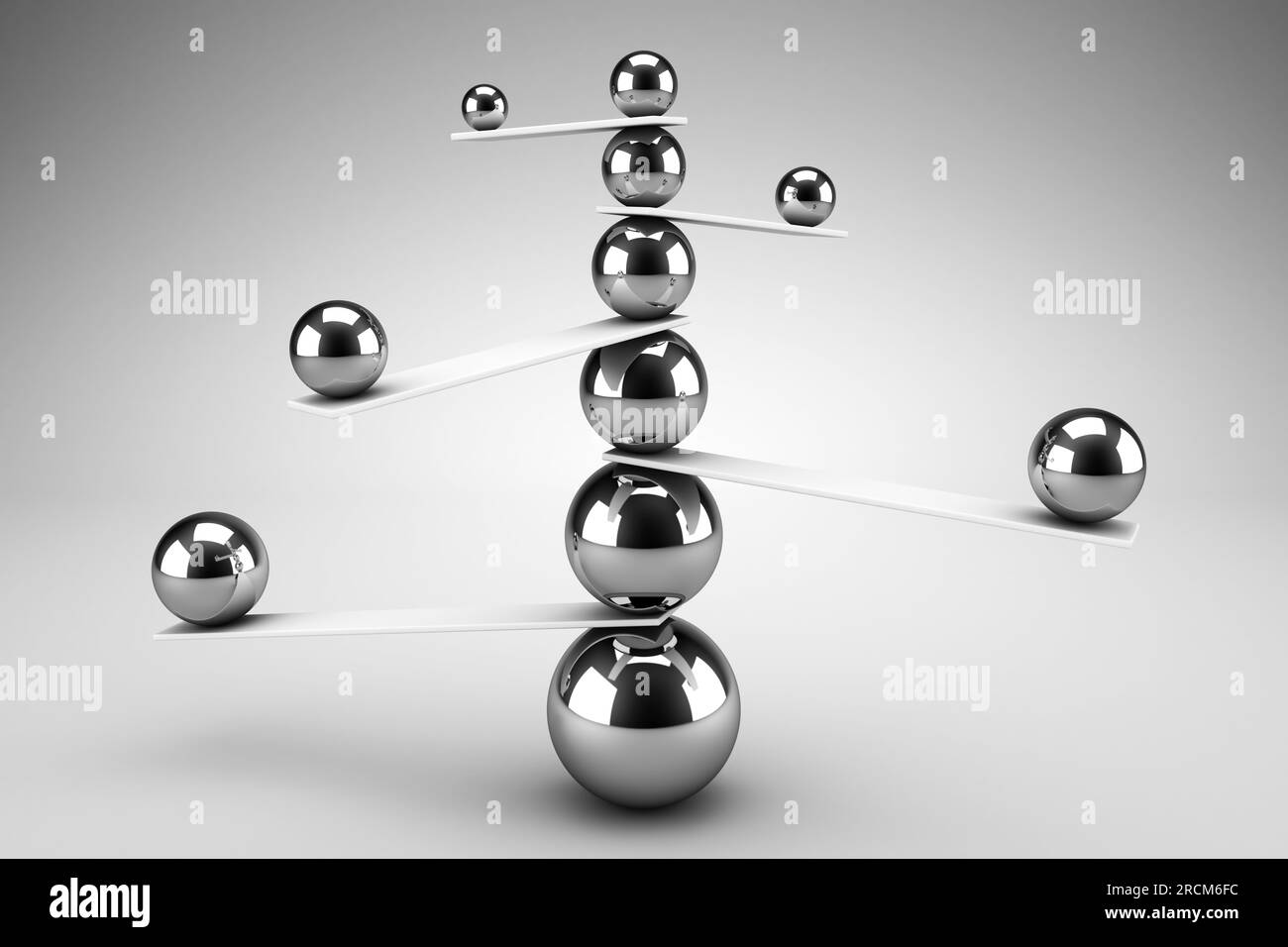 3d render of carefully balanced spheres. Balance and stability concept ...