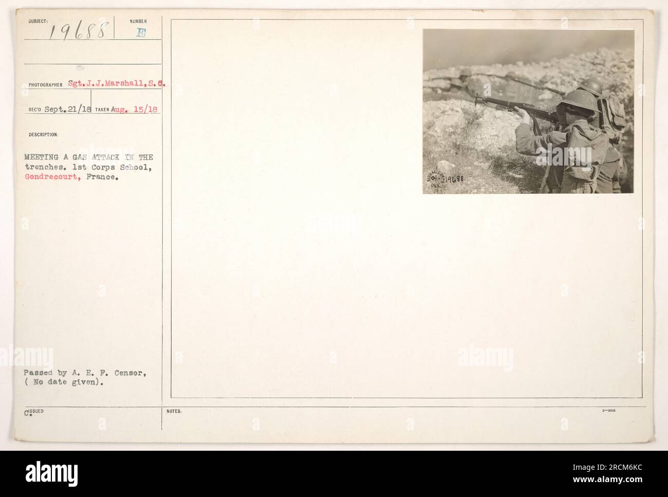 American soldier in gas mask preparing for a gas attack in the trenches ...