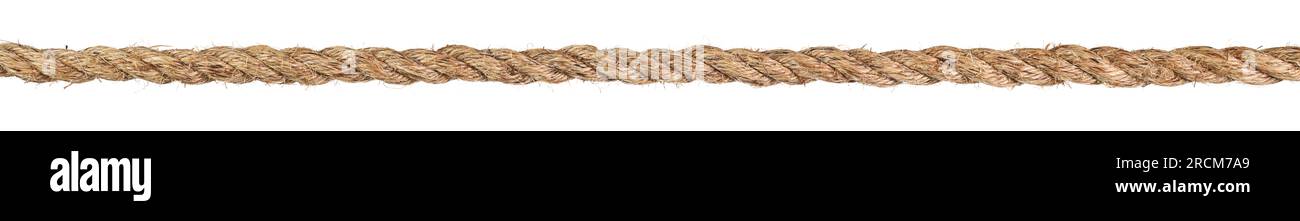 Long dirty rope cord stretched straight and taut. Isolated on white ...