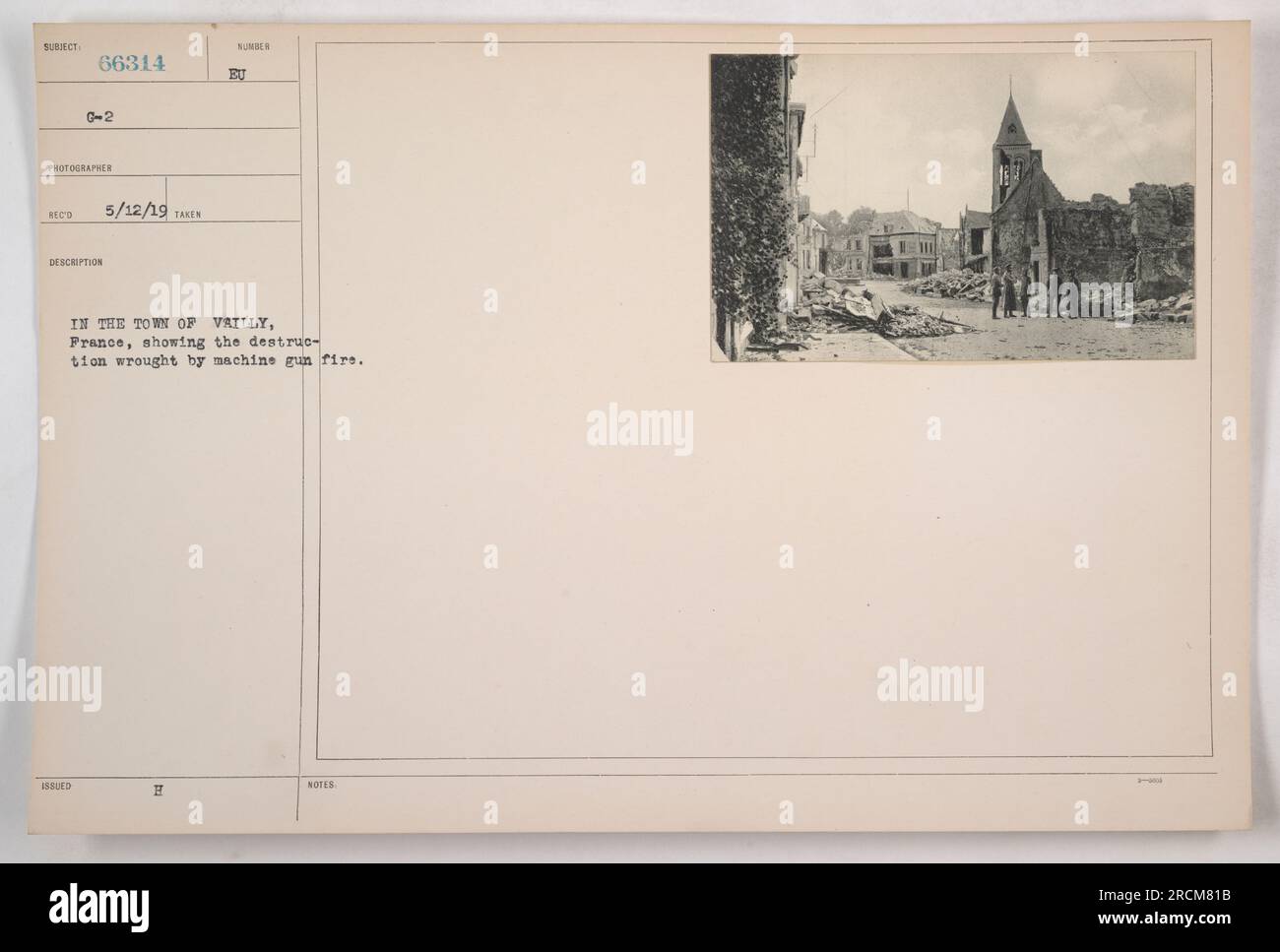 Destruction caused by machine gun fire in Vailly, France during World ...