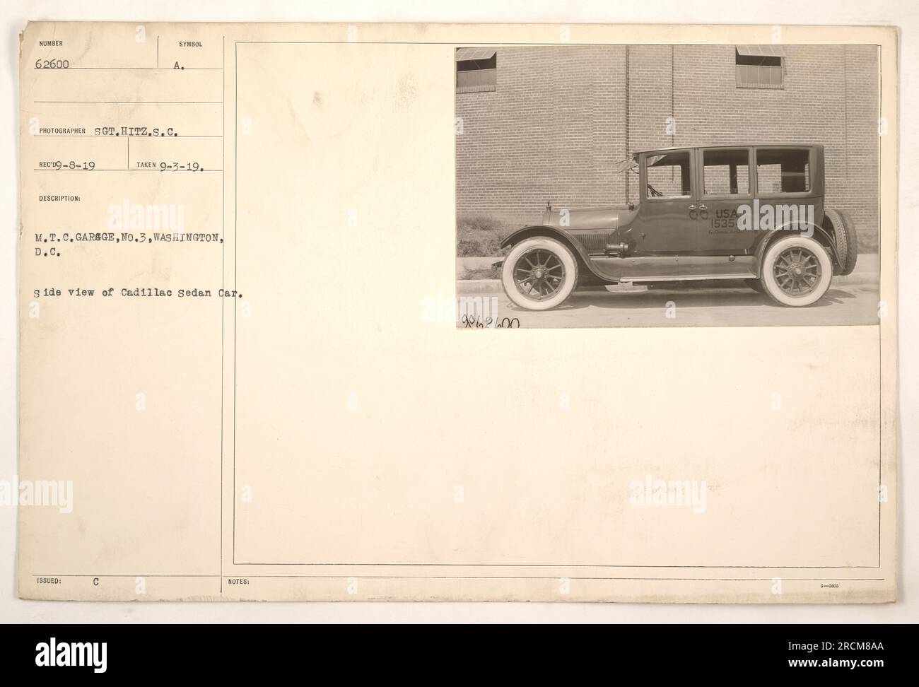 Side view of a Cadillac Sedan Car with the number 62600 at M.T.C ...