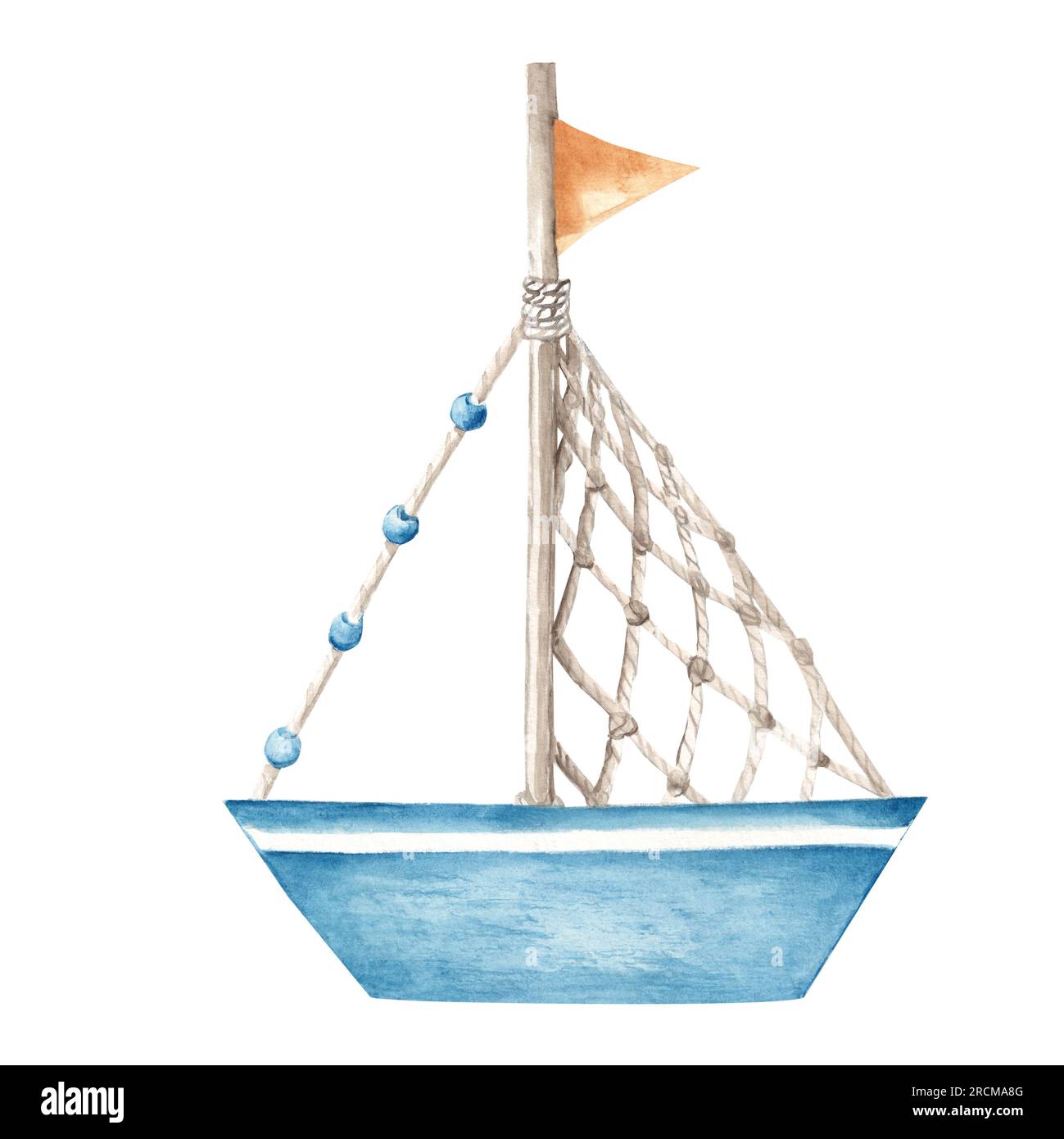 Cute watercolor ship, boat illustration. Hand painted summer sea ...