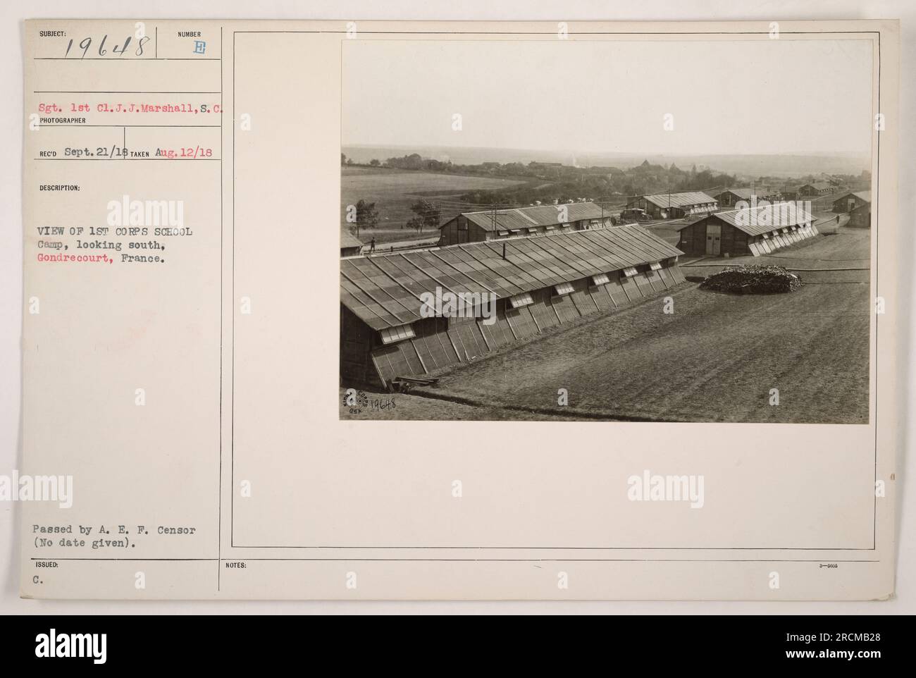 Image of 1st Corps School Camp at Gondrecourt, France. Taken on August ...