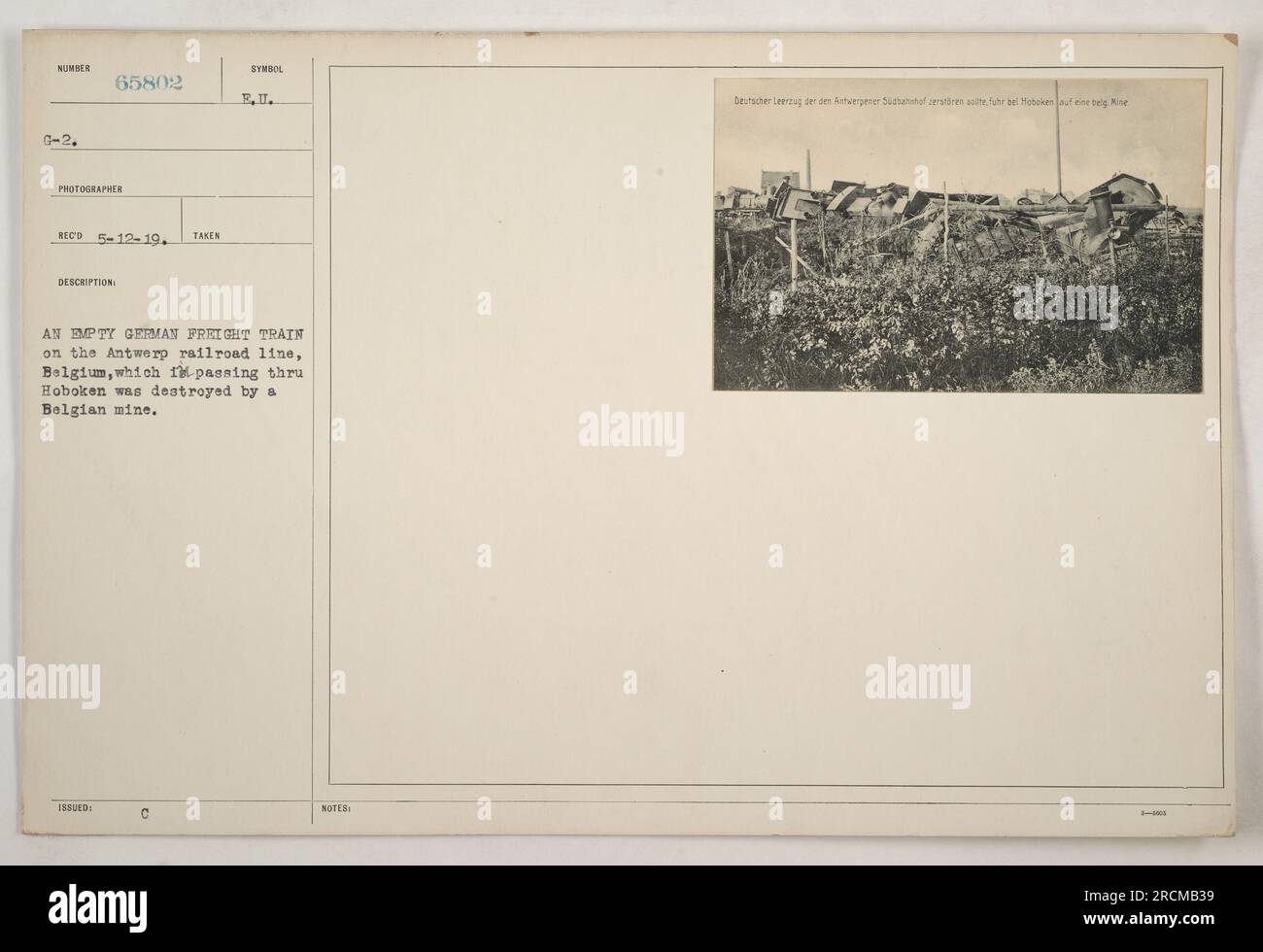 An empty German freight train on the Antwerp railroad line in Belgium ...