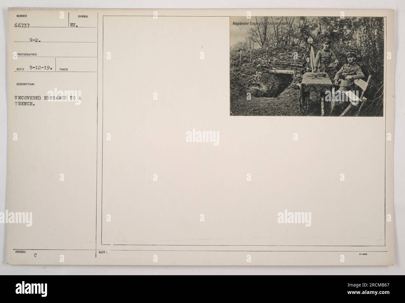 Uncovered entrance to a trench during World War I. The photograph was ...