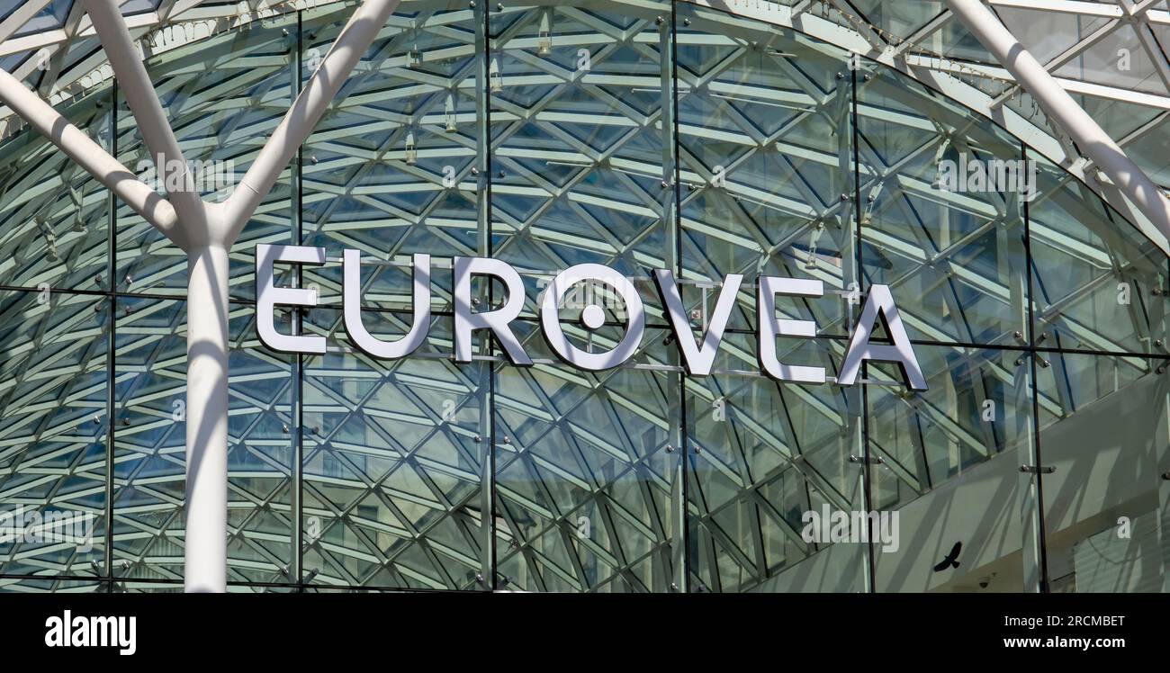 Bratislava, Slovakia - July, 15, 2023 : Eurovea shopping mall in Bratislava. Eurovea is a ...