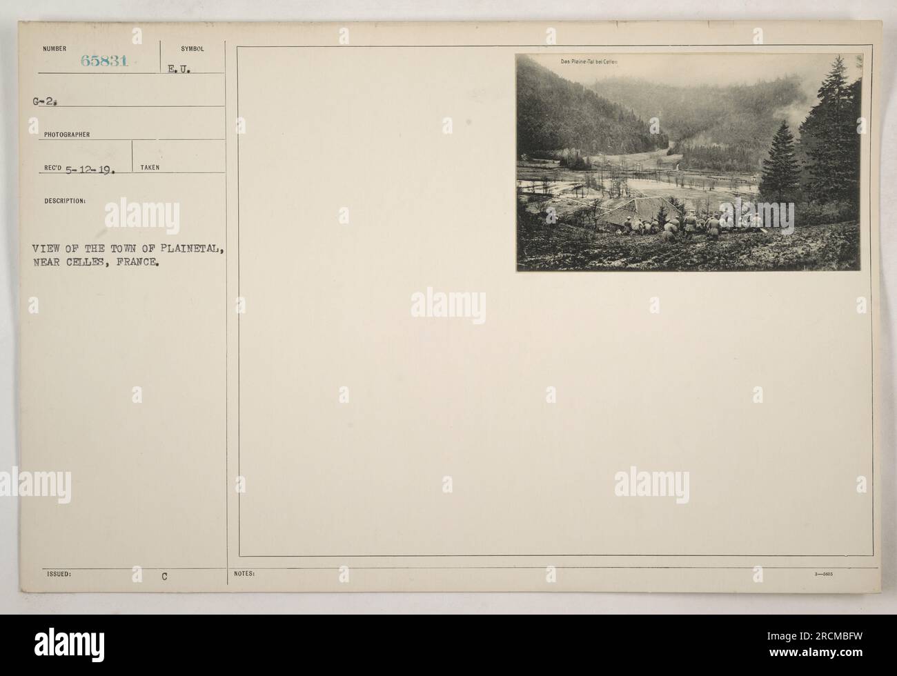 Aerial view of the town of Plainetal, located near Celles, France. The ...