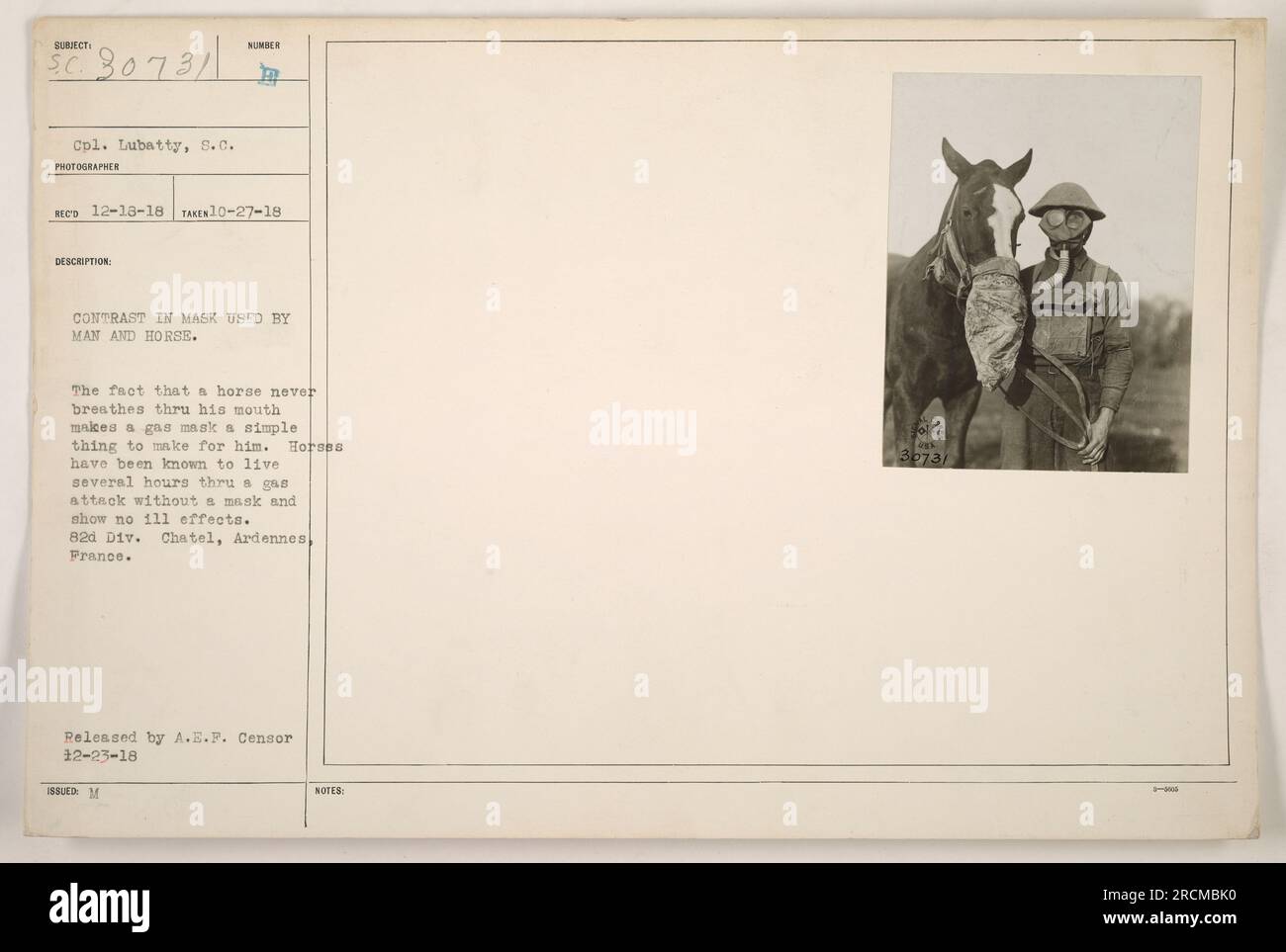 Cpl. Lubatty demonstrates the contrast between the gas masks used by ...