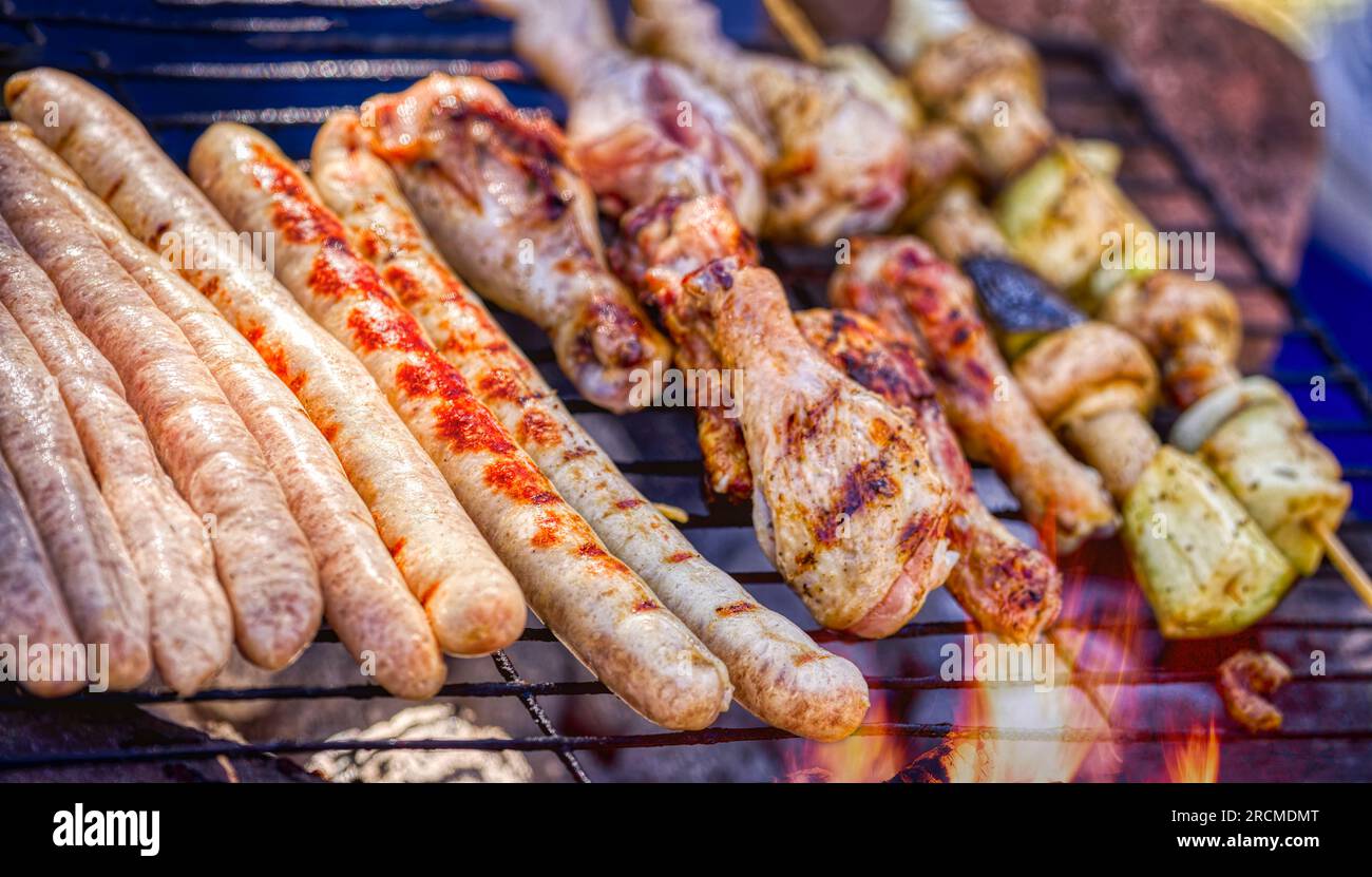 Skewer grilled sausages hi-res stock photography and images - Alamy