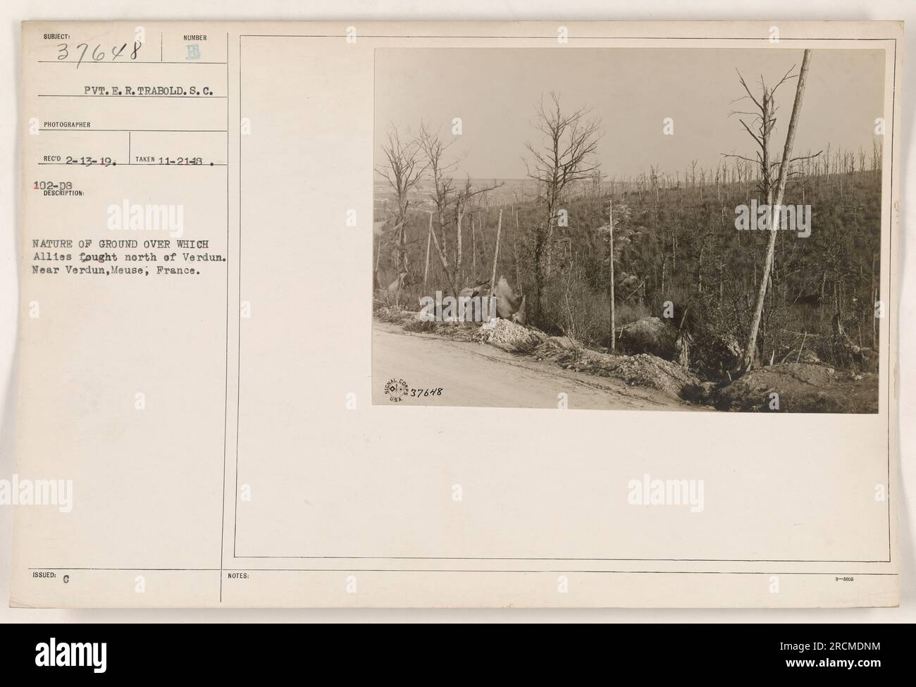 Caption: Private E.R. Trabold of the Signal Corps is photographed near ...