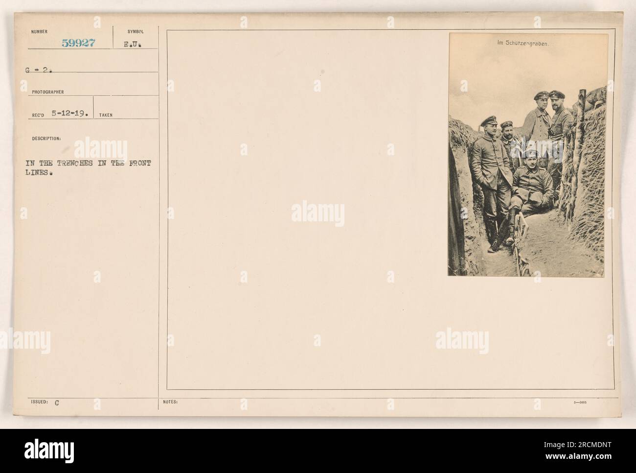 Soldiers at the front lines in World War I. The photograph was taken by ...