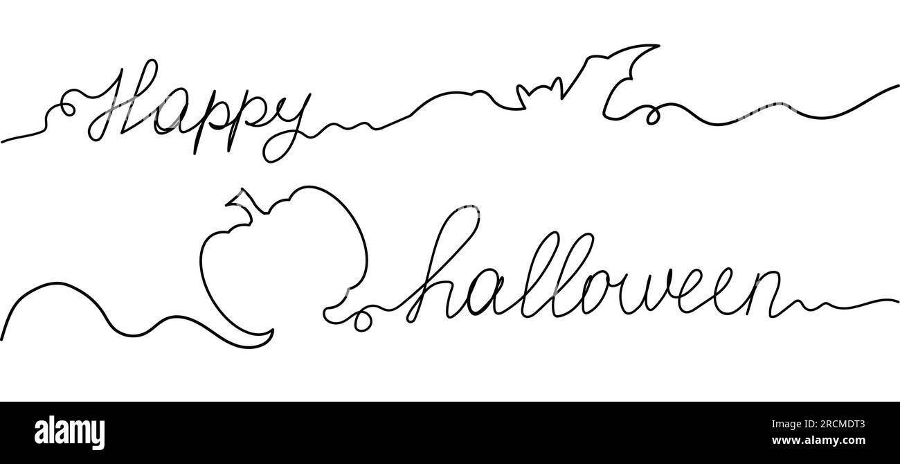 Happy Halloween. Single line. One line continuous text outline vector ...