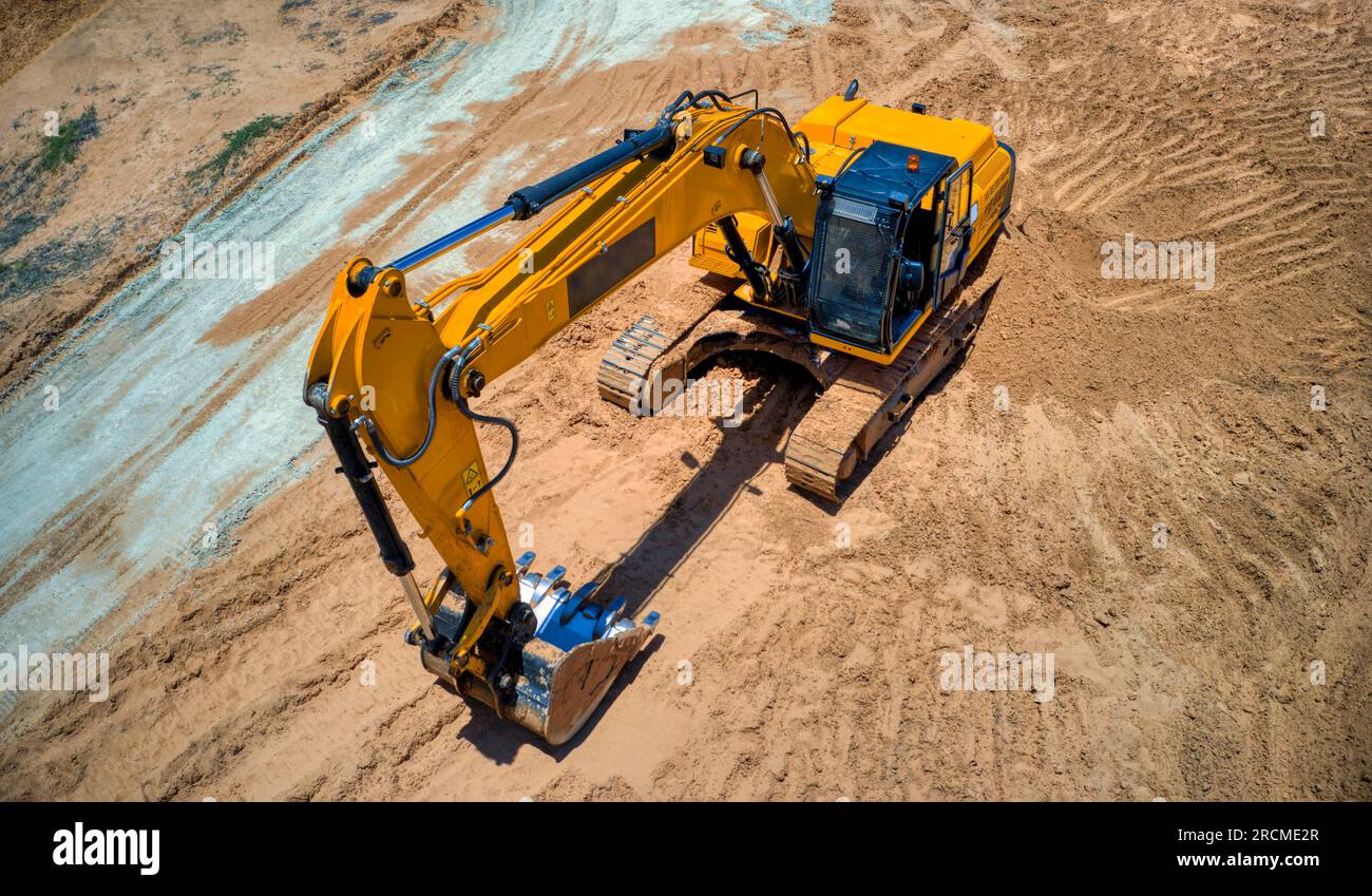 aerial view of a general purpose excavator working on site Stock Photo ...
