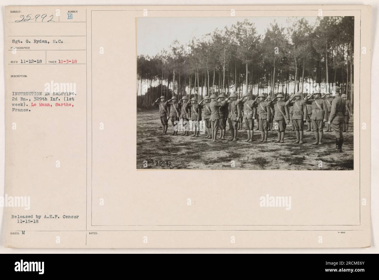 Soldiers receiving instruction on proper saluting during World War One ...
