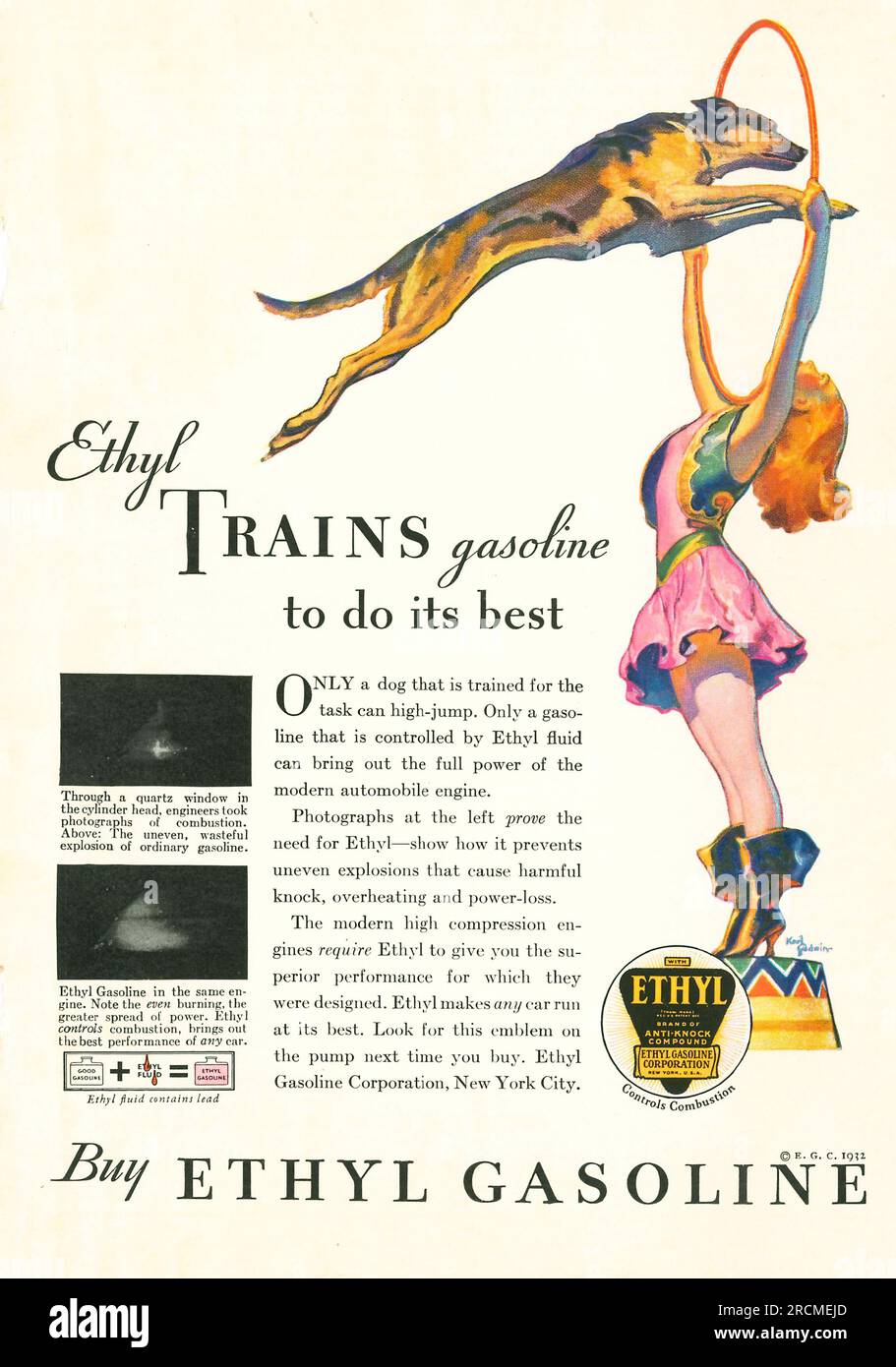 Ethyl gasoline corporation advert in a magazine August 1932 Stock Photo ...