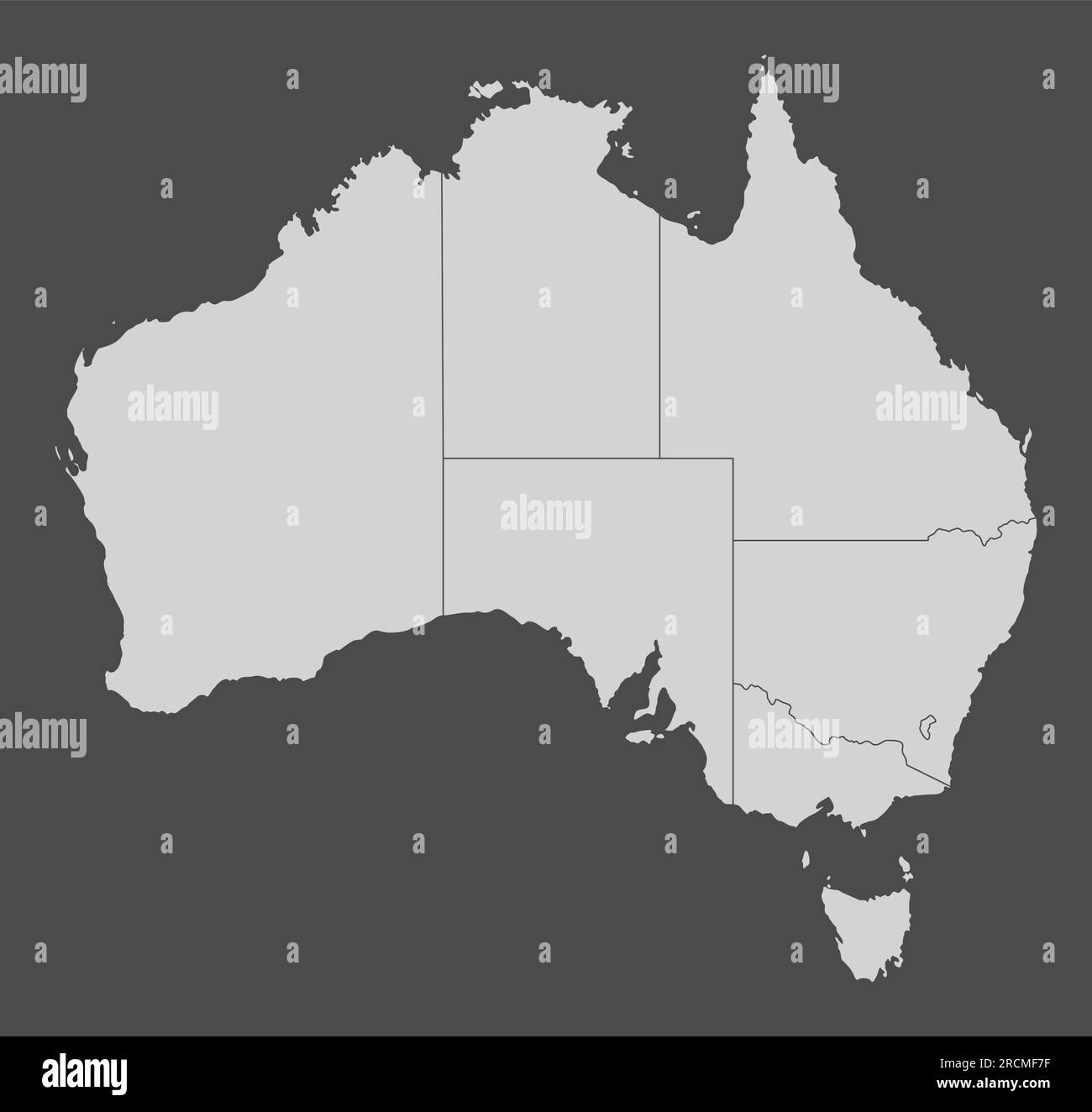 The Australia administrative map isolated on dark background Stock ...