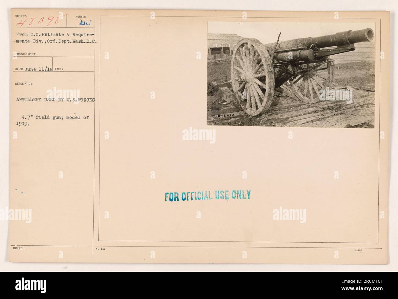 Image of U.S. forces' artillery showing a 4.7" field gun, specifically ...