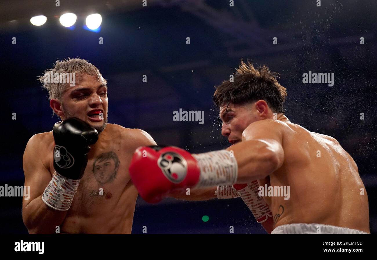 Gabriel Corzo (left) and Josh Kelly in action during the WBO ...