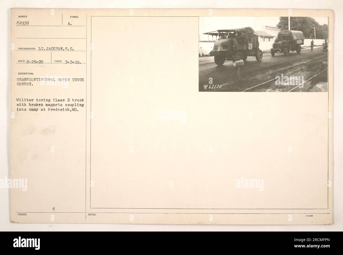 Transcontinental motor truck convoy: A Militor vehicle towing a Class B ...