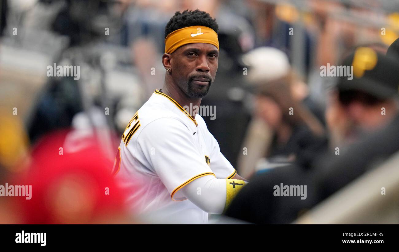 Pittsburgh Pirates' Andrew McCutchen sits in the dugout during a ...