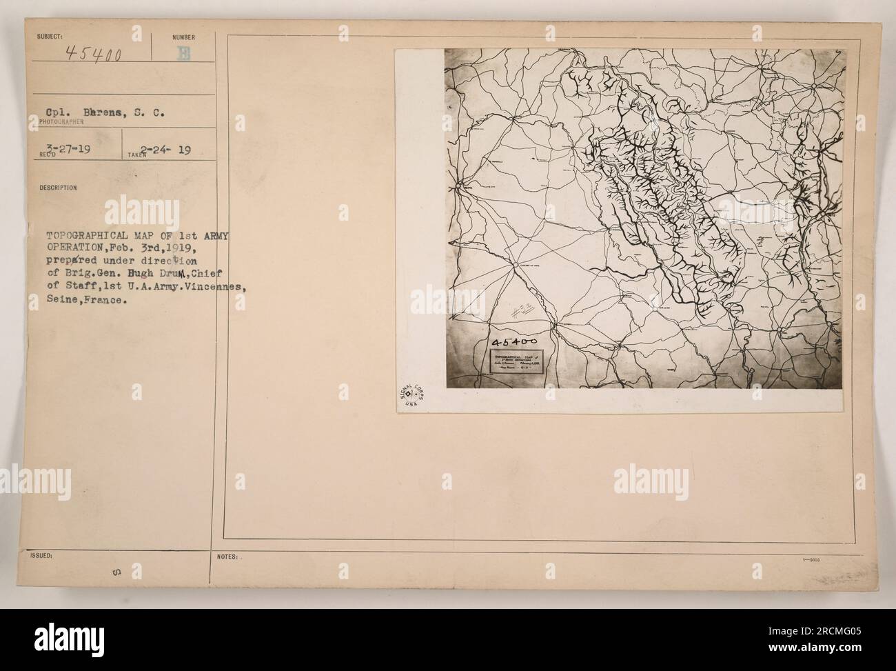 Topographical map of the 1st Army operation in France on February 3rd ...